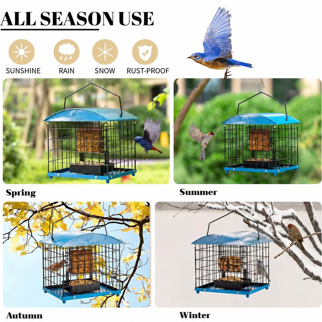 Adrinfly Caged Suet Bird Feeder Squirrel Proof Metal Dual Purpose Holds ...