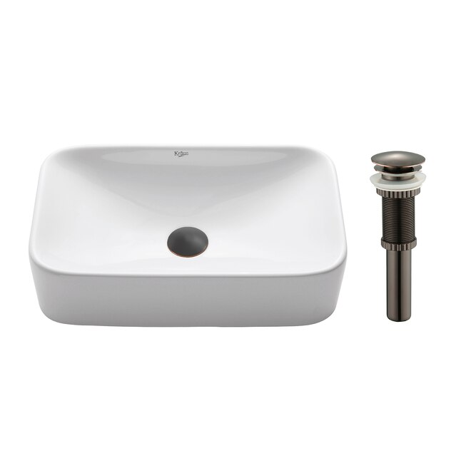 Kraus White Ceramic Vessel Rectangular Traditional Bathroom Sink With
