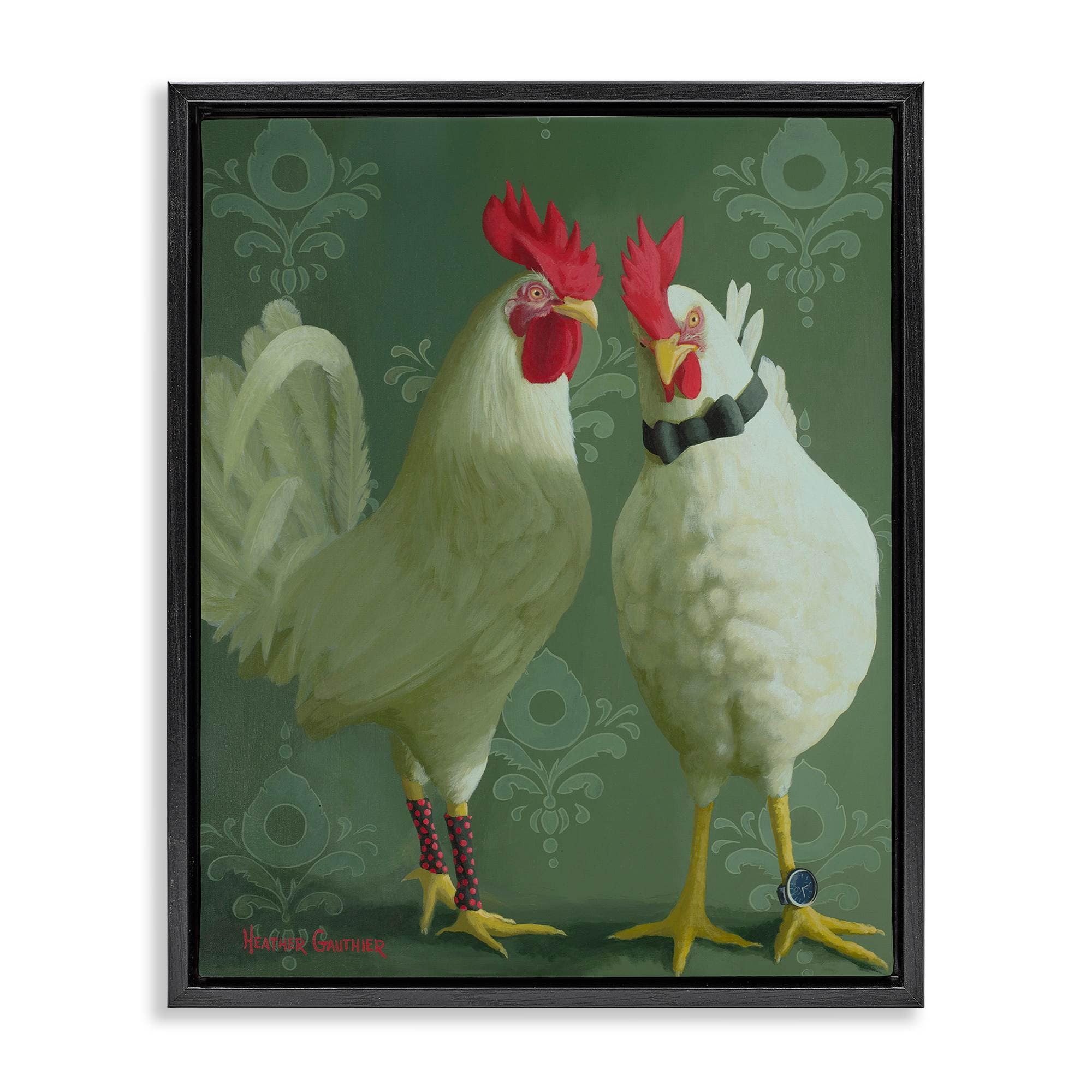 Stupell Industries Stylish Roosters Pair Black Framed Floater Canvas ...