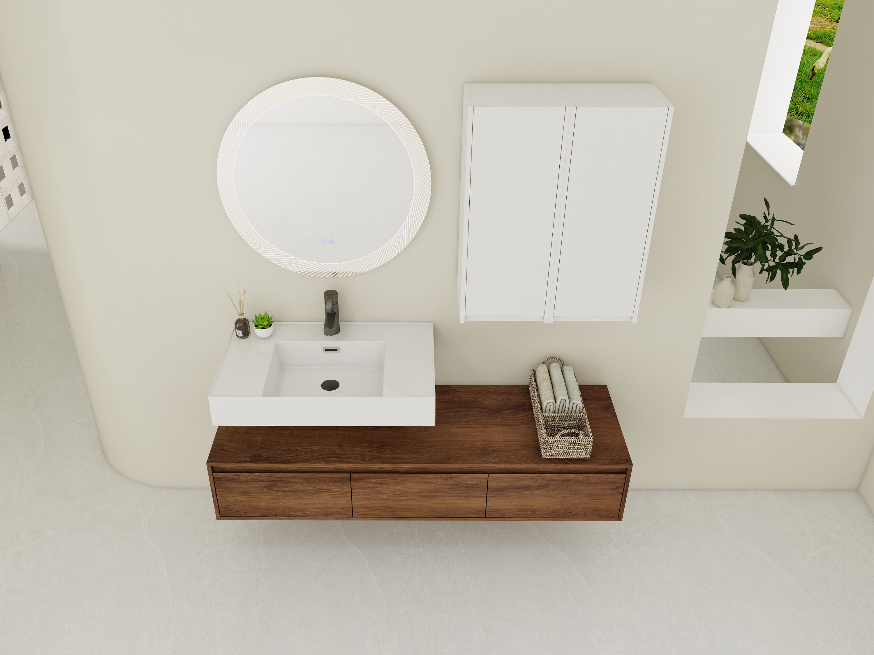 LUXEYARD 48 Inch Bathroom Vanity with Sink 2 Small Storage Shelves ...