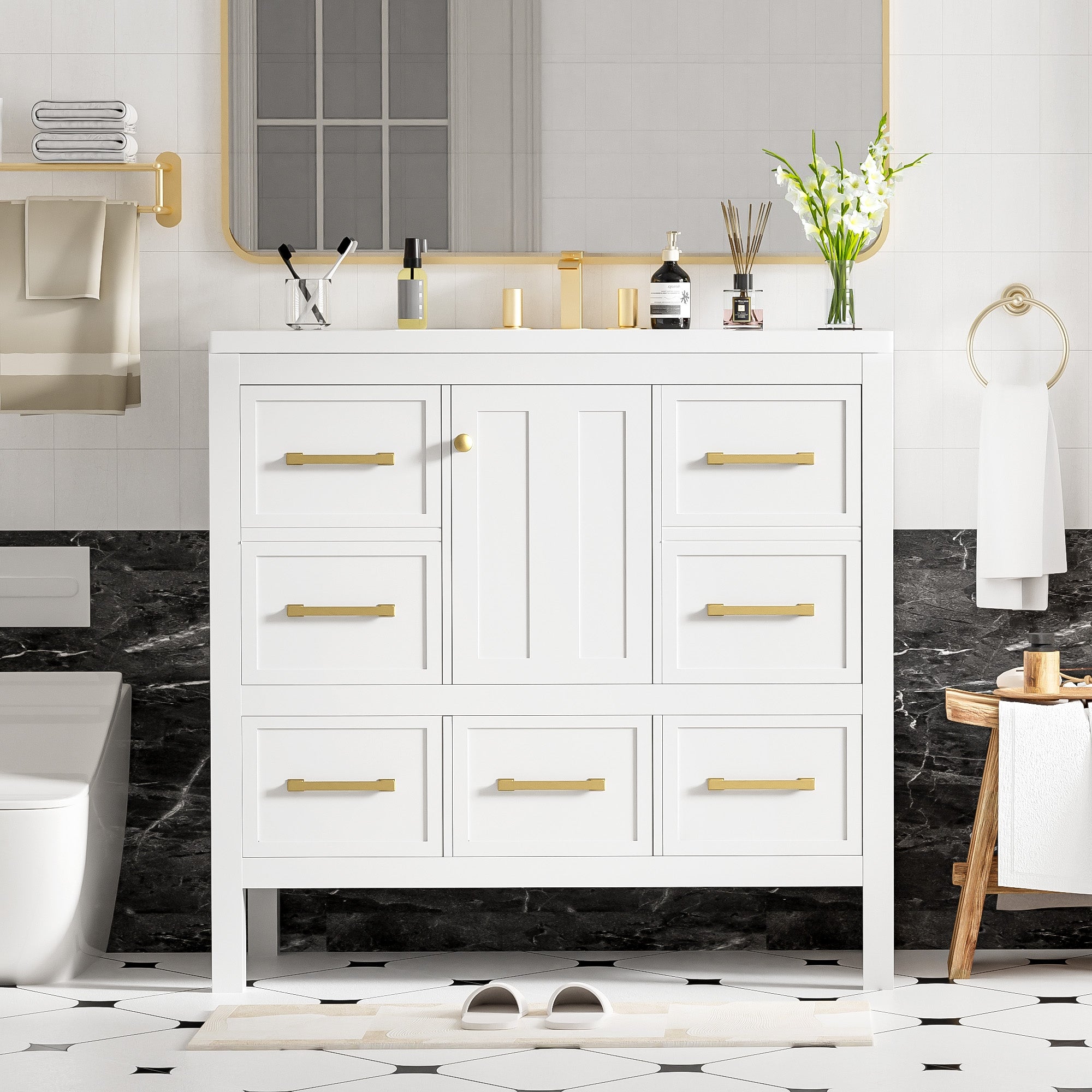Vanityfus 36-in White Bathroom Vanity Single Sink Combo with Resin Top ...
