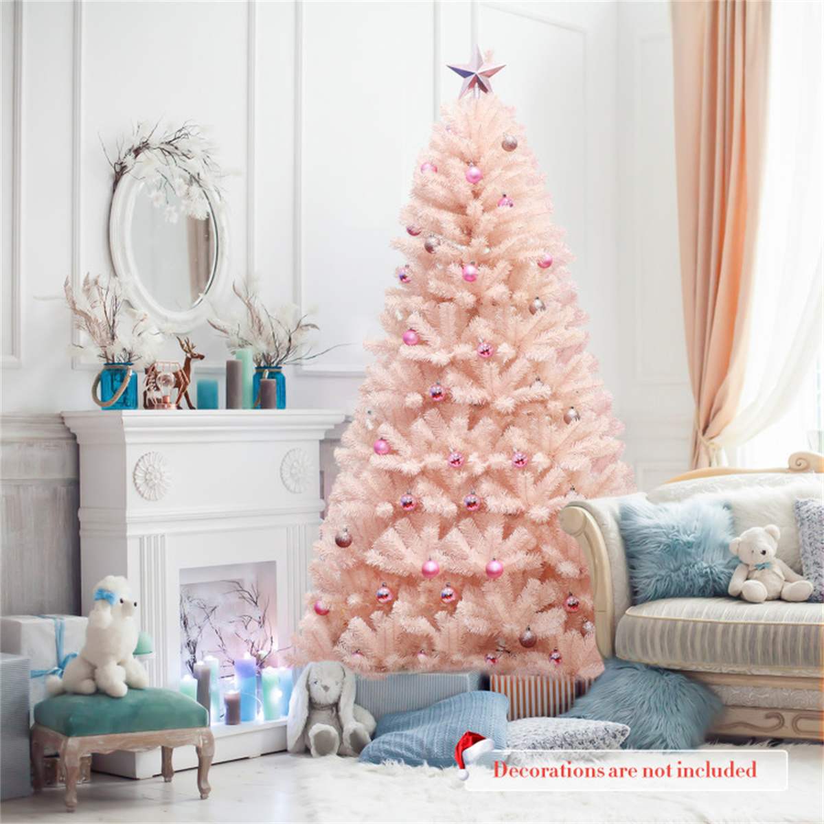 VERYKE 7ft Pink Artificial Christmas Tree Hinged Full Fir Tree with ...