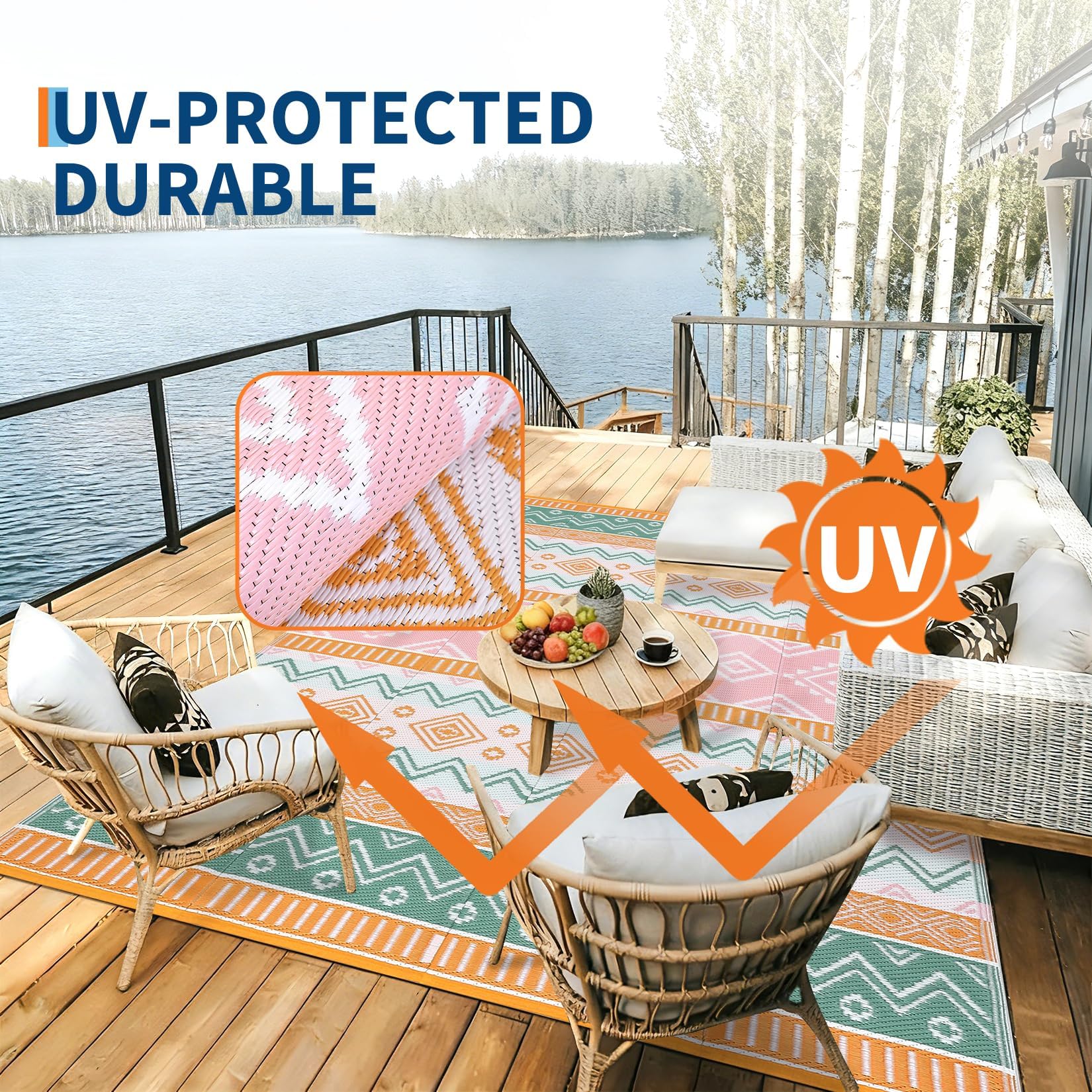 GarveeLife 8x10 Waterproof Reversible Outdoor Plastic Straw Rug Stain ...