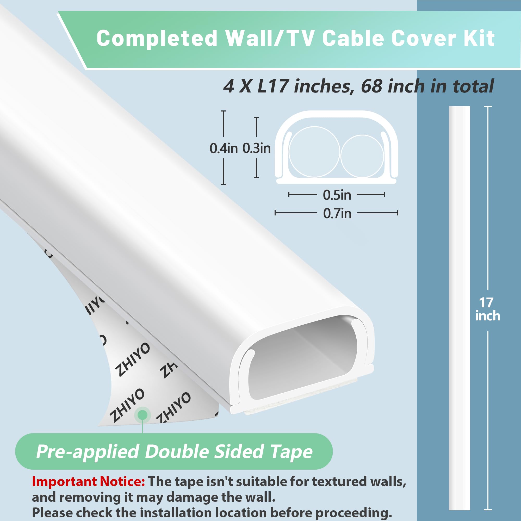 Etokfoks Wire Cover Kit 68in 4X17in White Cable Concealer for Extension ...