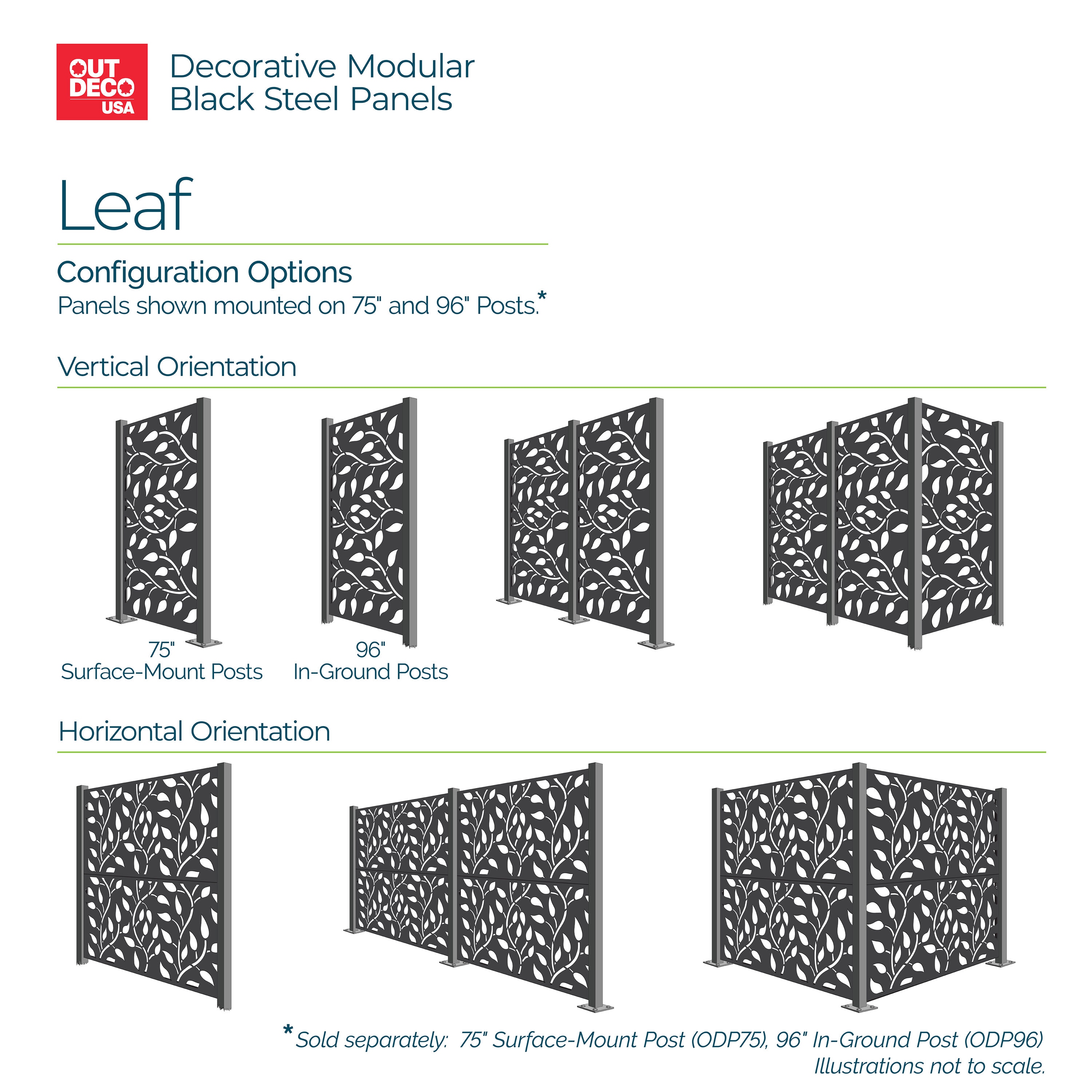 OUTDECO Leaf 6-ft H x 3-ft W Black Powder-Coated Galvanized Steel Fence ...