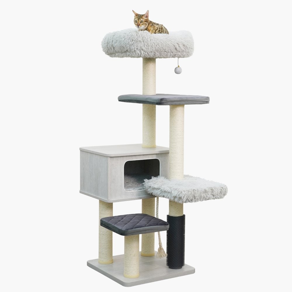 Catry 6 Level 54 Laminated Wood Faux Fur Cat Tree with Natural Sisal ...