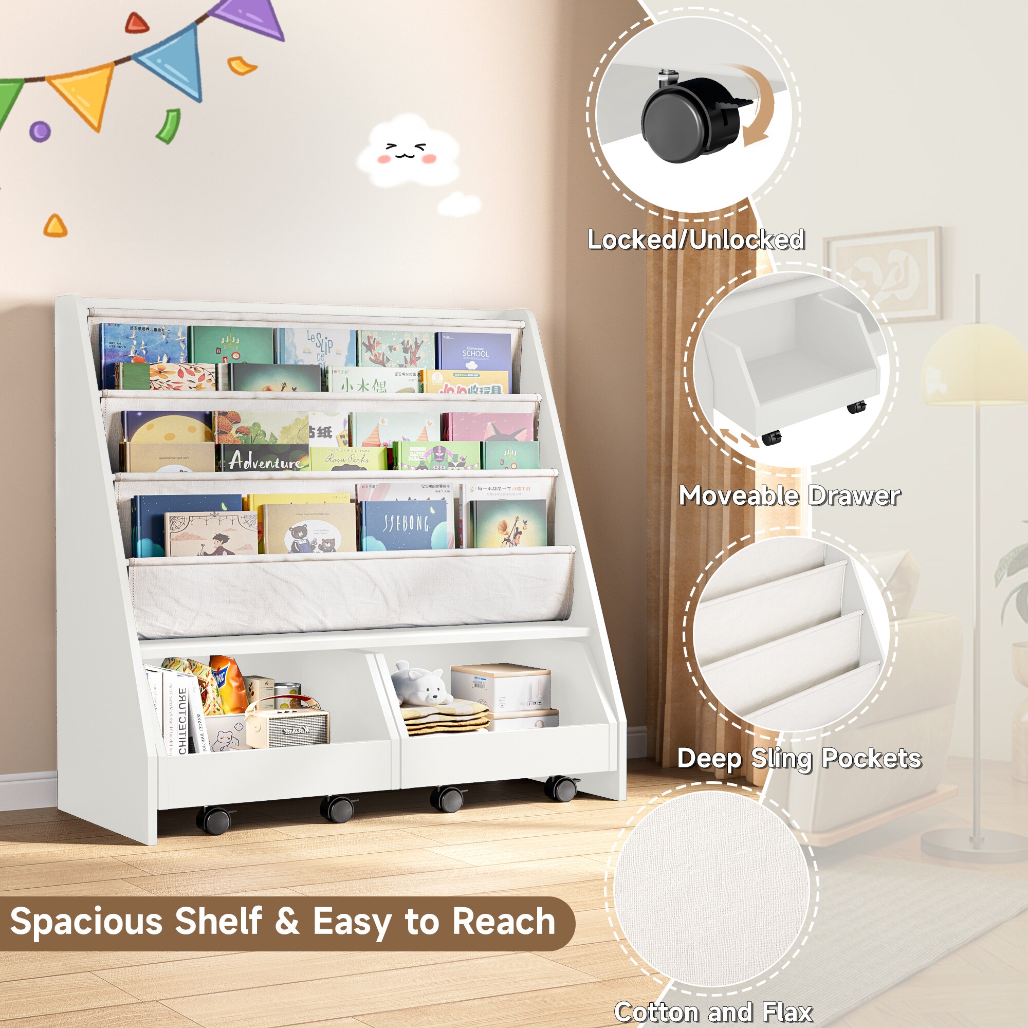 LOVMOR Set of 2 34 in. H x 35 in. W x 16 in. D White MDF Kids Toy Boxes ...