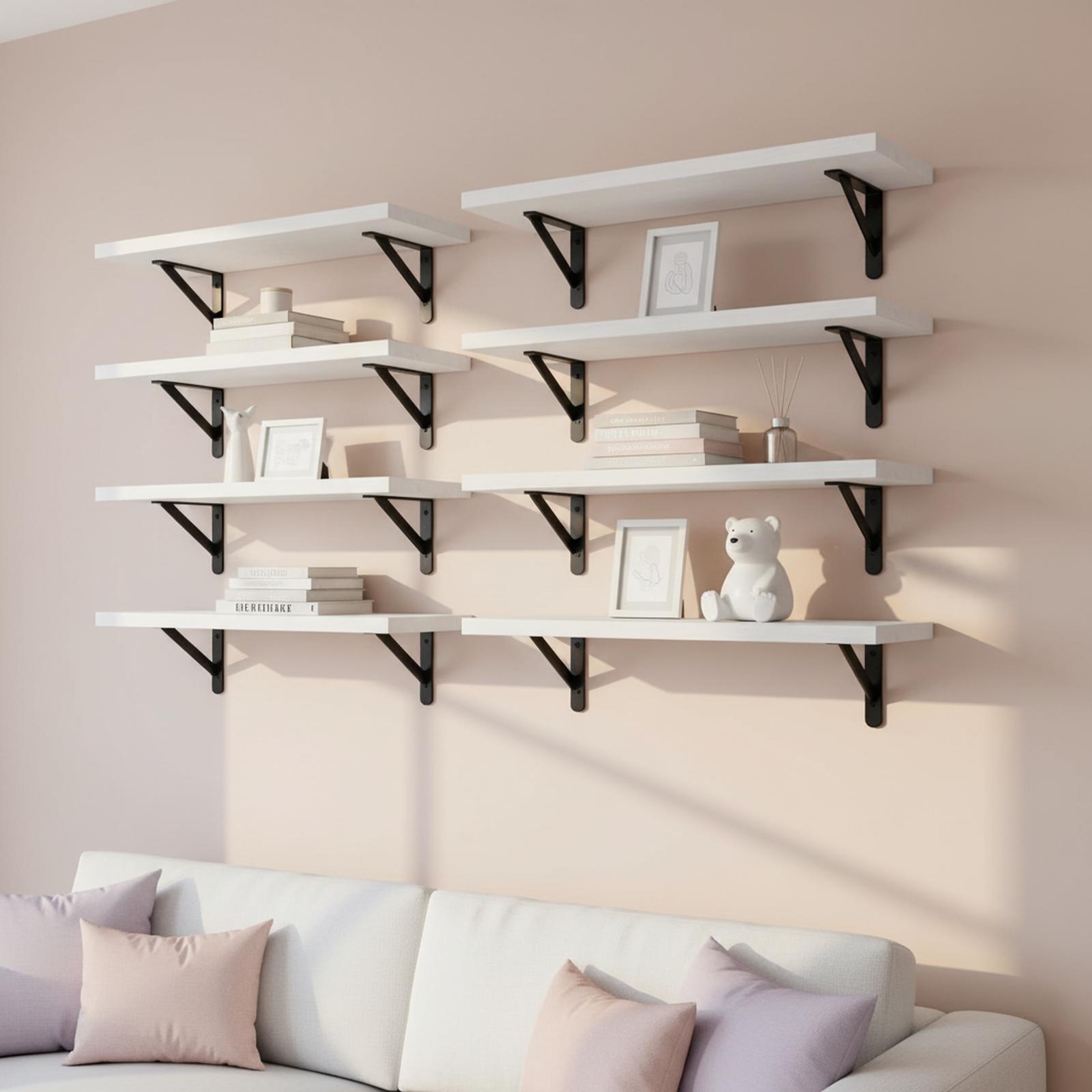 Baginizer Floating Wall Shelves Set Natural Wood Sturdy Metal Brackets ...