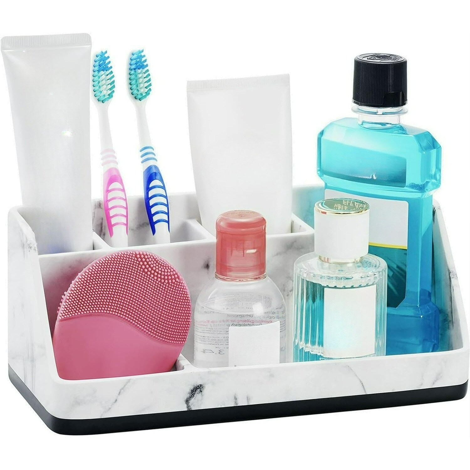 Paradigms Interiors White Marble Resin Toothbrush Holder 5 Compartment ...