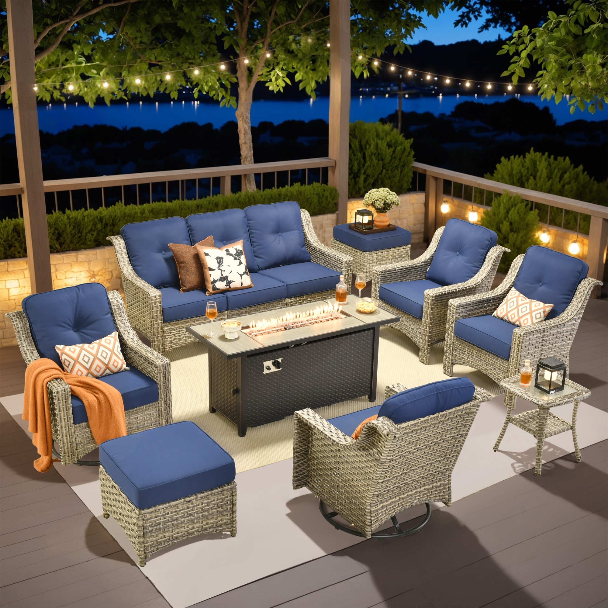 ALTRIGUS AL9PA 9 -Piece Wicker Patio Sofa Conversation Set with Navy ...