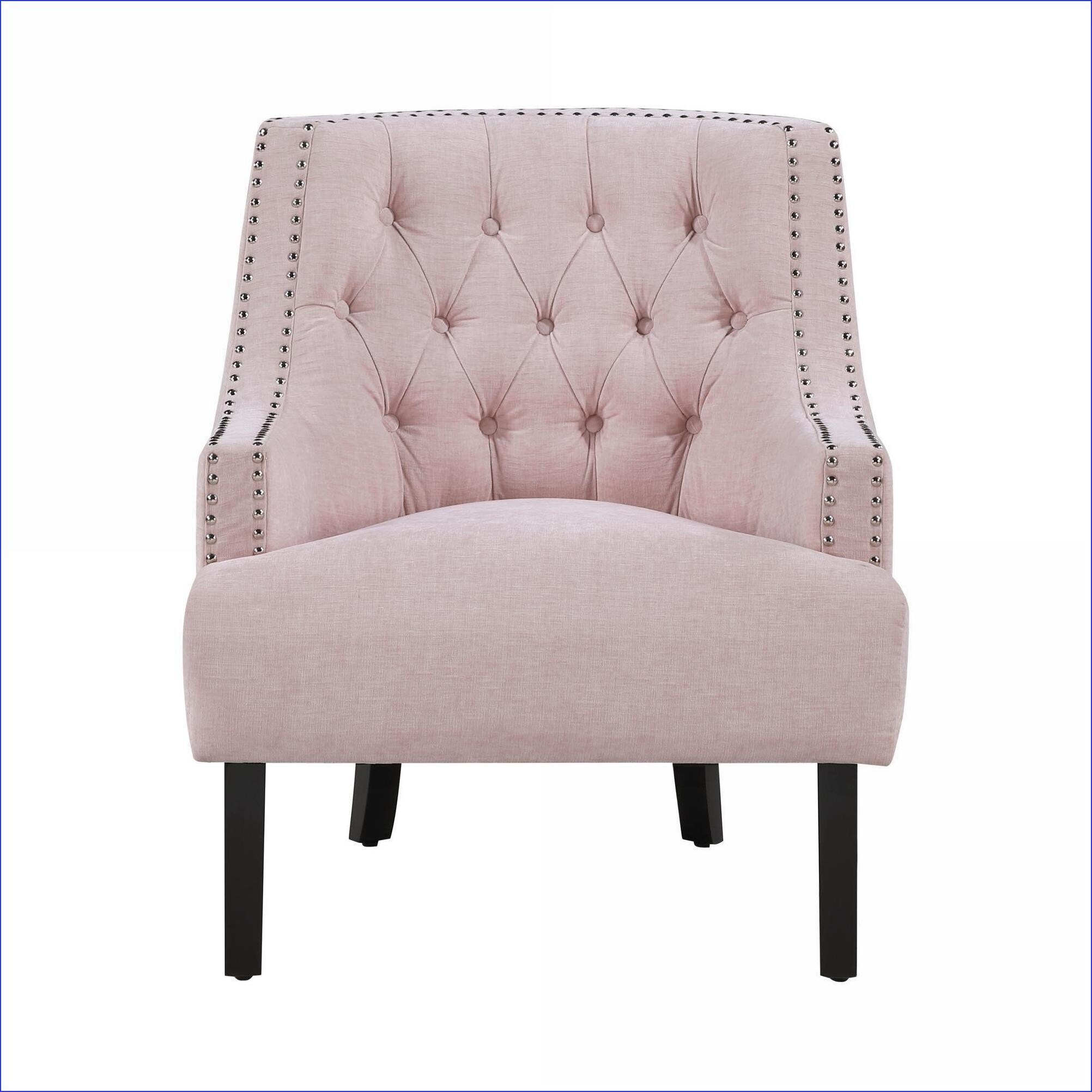 Watnature Pink Chenille Button-Tufted Accent Chair Solid Wood Frame ...