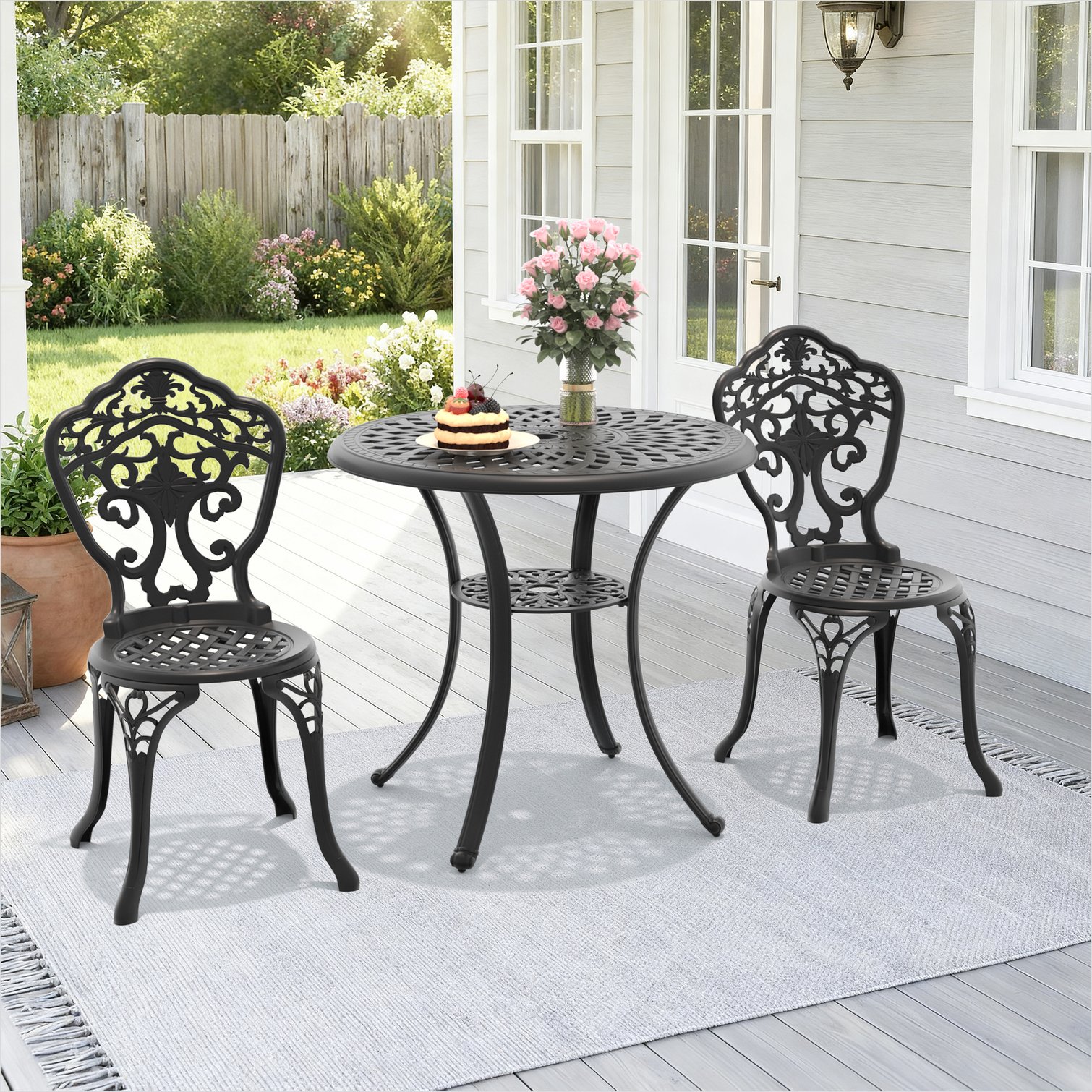 Watnature Black-toned aluminum outdoor dining set seats two minimalist ...