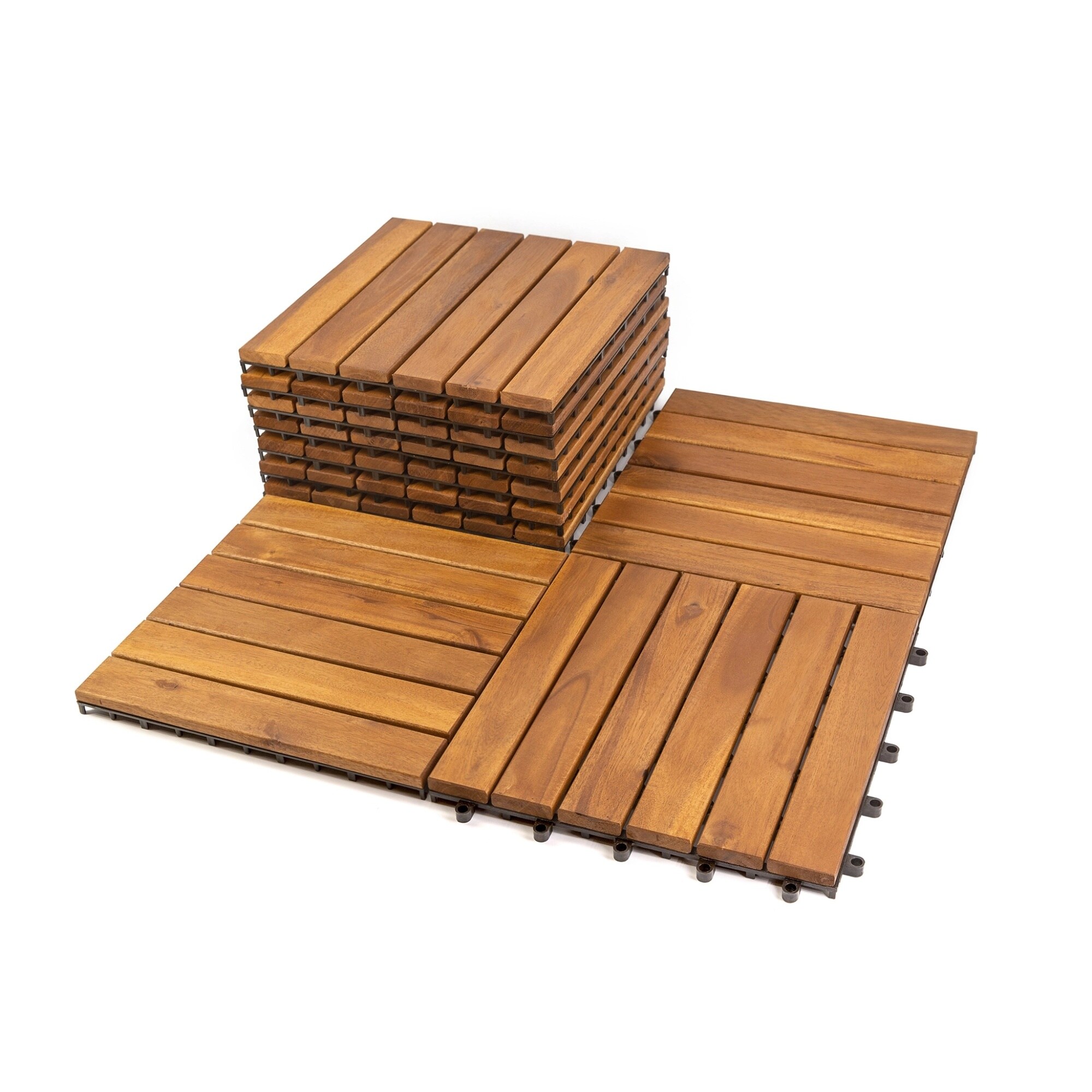 HyperDrop Cart 12 Inch Square 6-Slat Natural Acacia Wood Interlocking ...