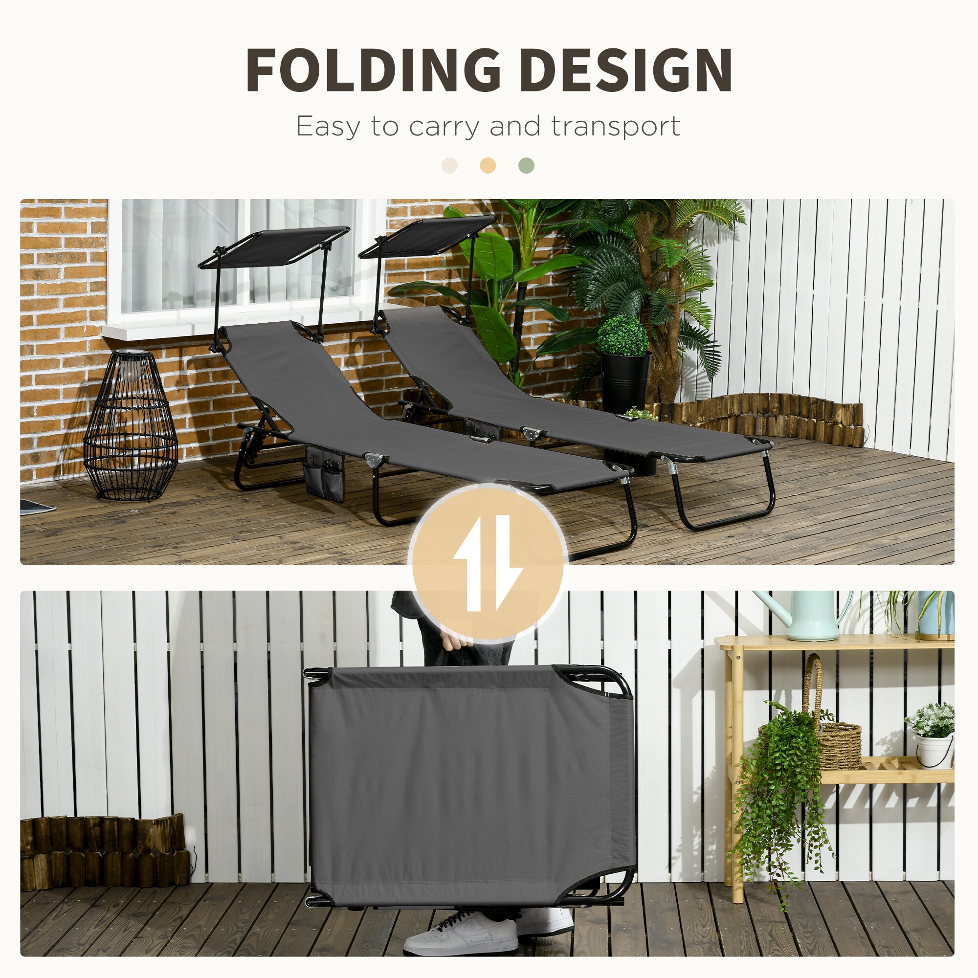 Tinyhomie Folding Chaise Lounge Pool Chairs Outdoor Sun Tanning Chairs ...