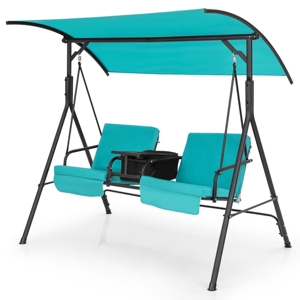 VERYKE Porch Swing Chair with Adjustable Canopy-Turquoise 2-Seater ...