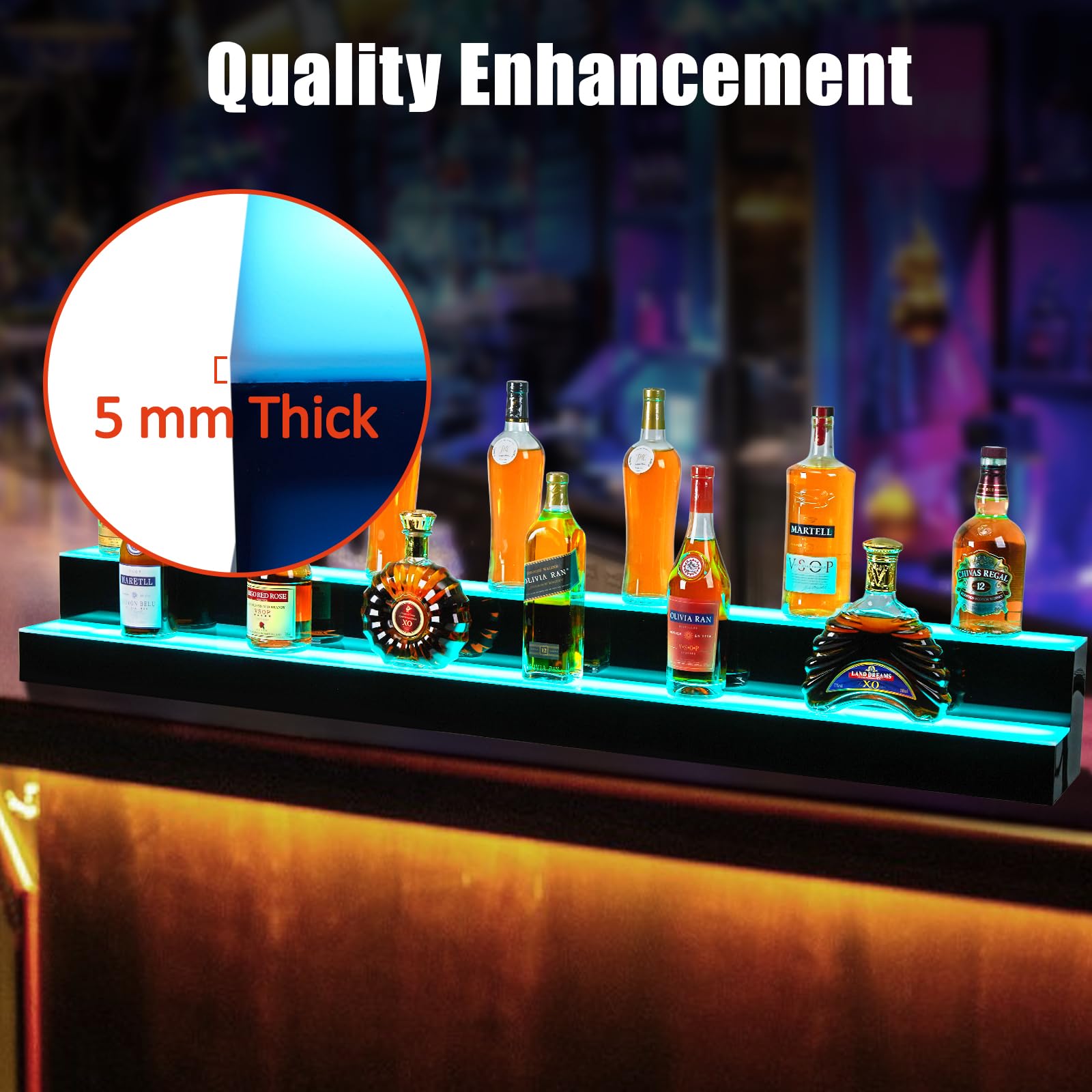 Garvee 60 in 2 Tier LED Liquor Bottle Display Shelf with Multicolor ...