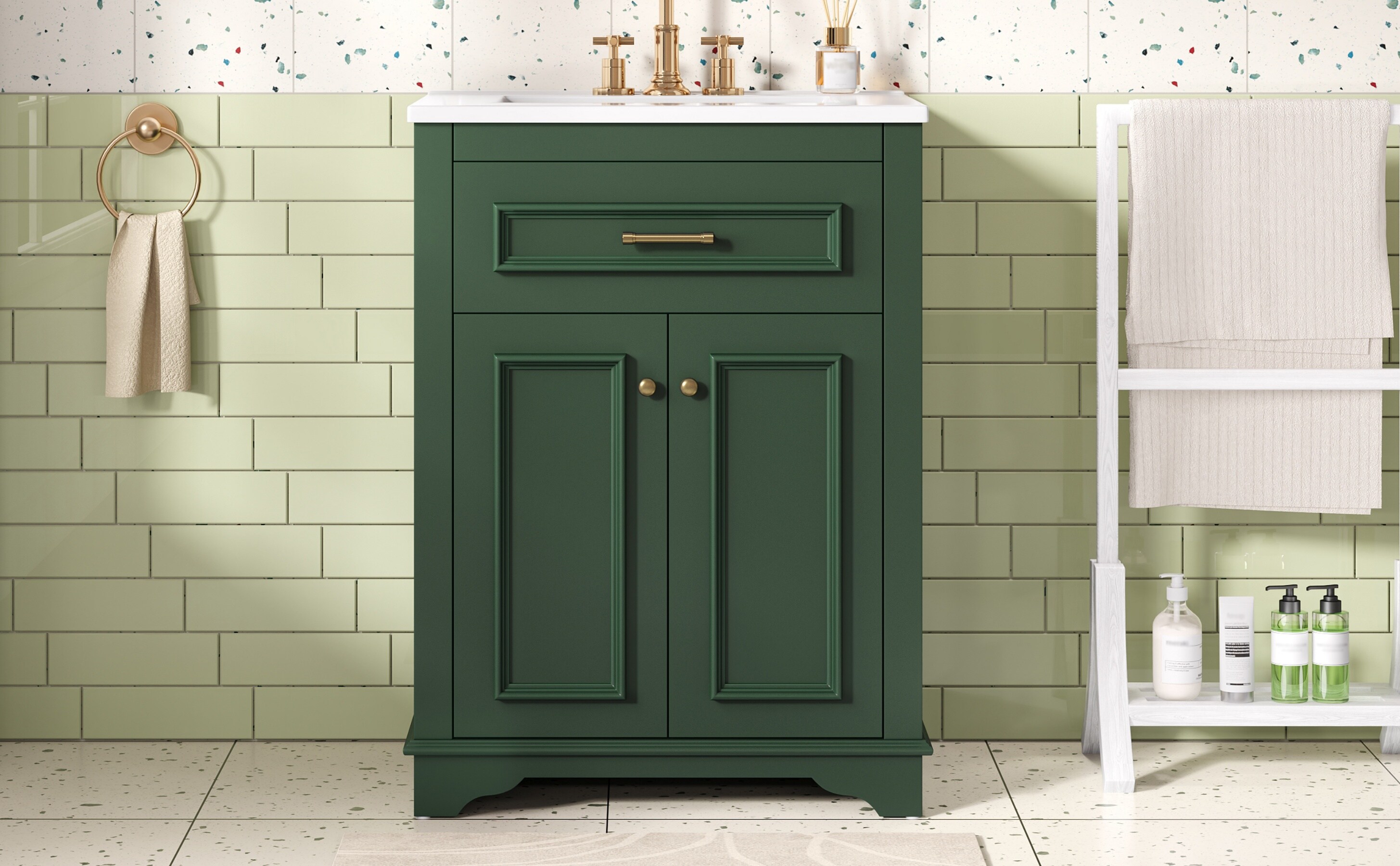 Wooakway 24 In Green Bathroom Vanity with Integrated Ceramic Sink 2 ...