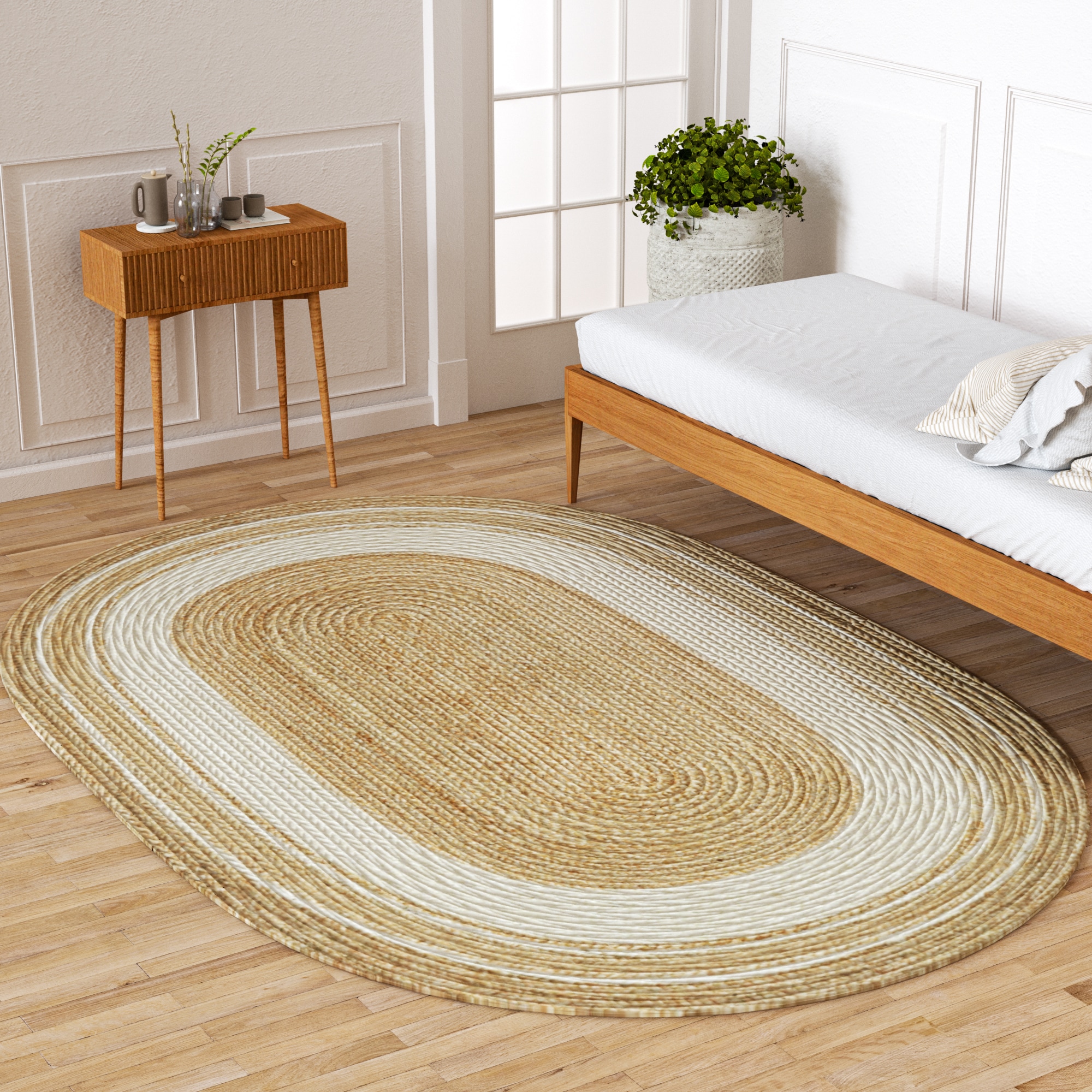 Maxax Deco Oasis 7 x 9 (ft) Flatweave Jute Brown and Bleach Round ...