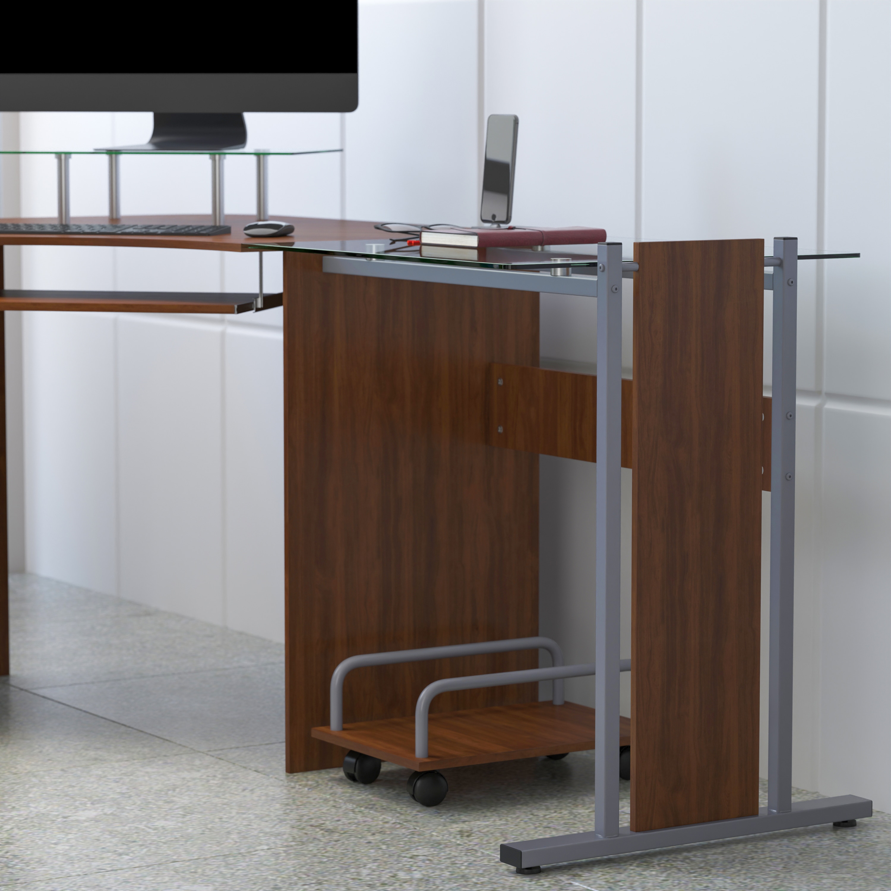 Emma + Oliver Teakwood Laminate Corner Desk with Keyboard Tray and CPU ...