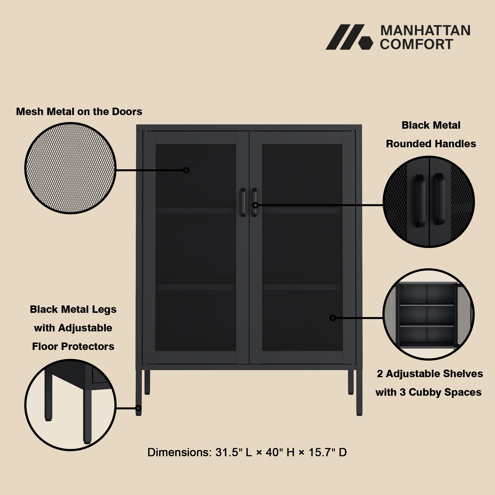 LUXEYARD Amelia 32 Inch Metal Accent Cabinet Black in the Accent ...