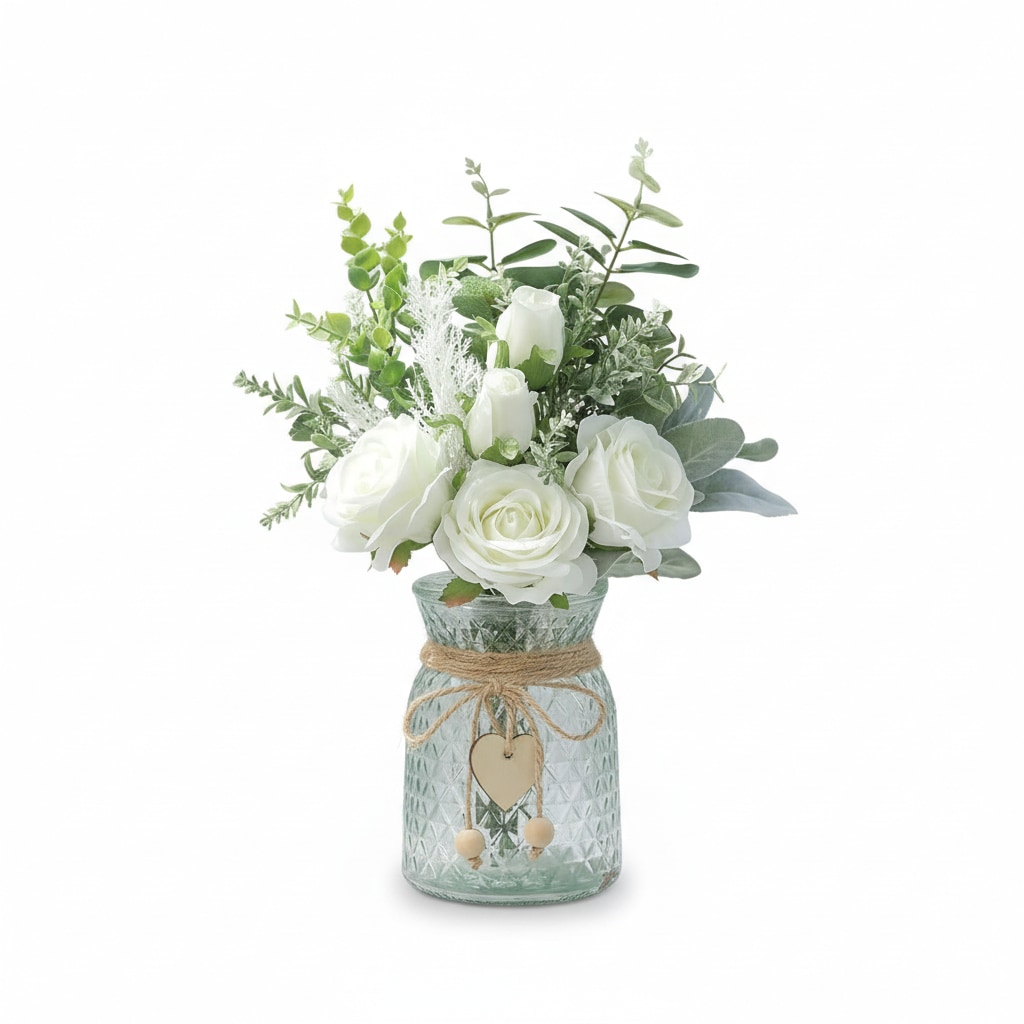 Paradigms Interiors White Artificial Silk Roses And Eucalyptus Flower ...