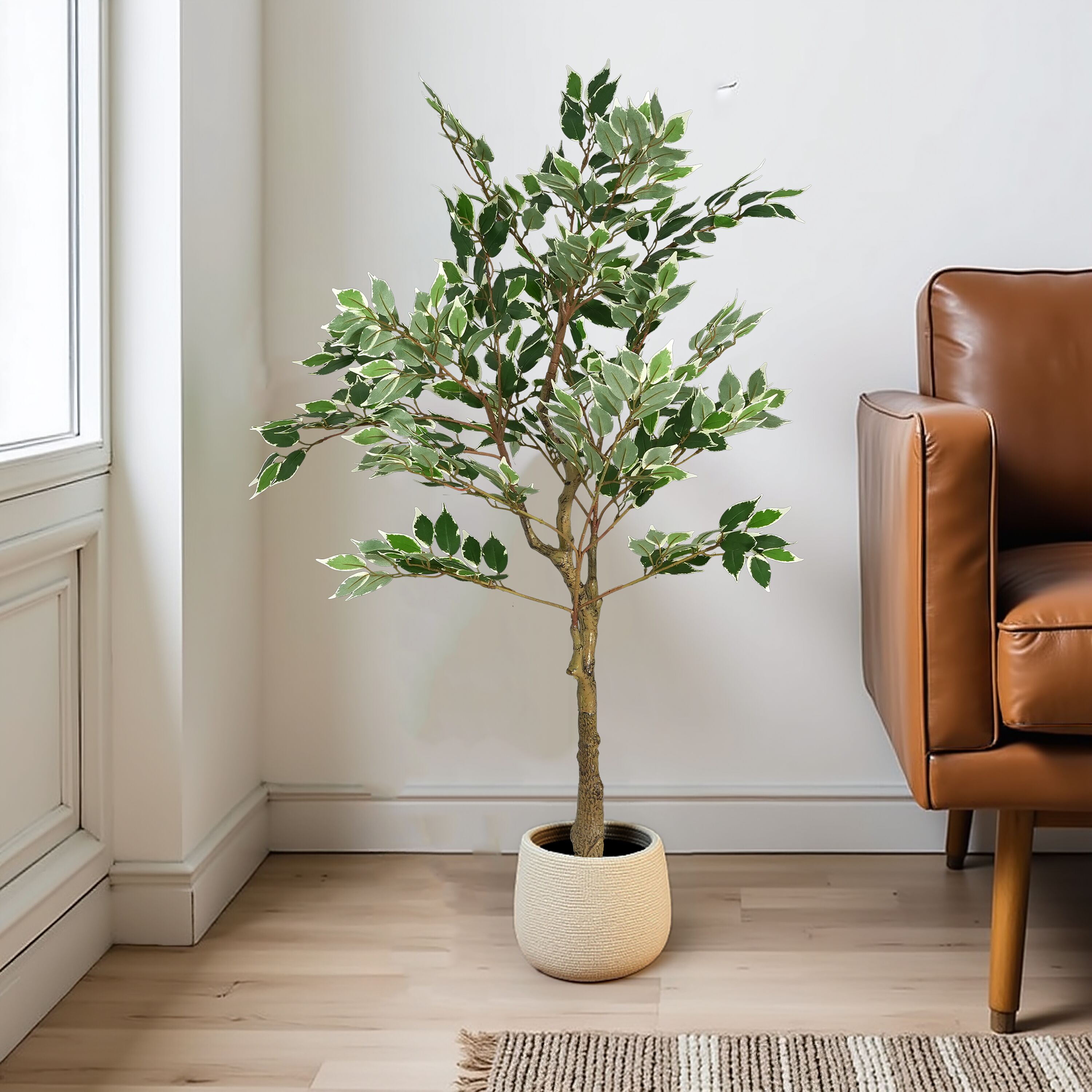 LOVMOR 51Inch Artificial Ficus Tree with Black Plastic Pot in the ...