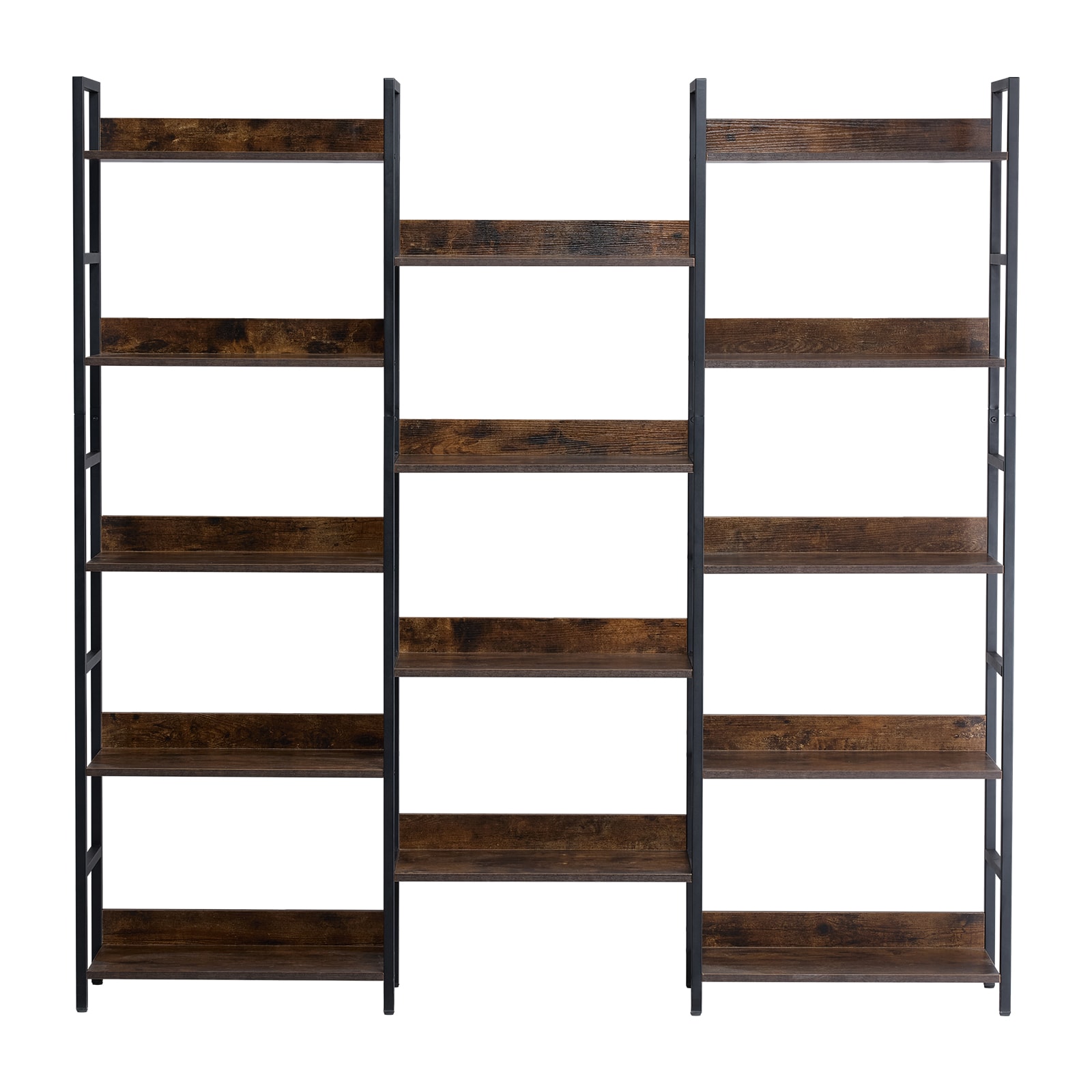 VEVOR Triple Metal Bookshelf 14-Tier Industrial Bookshelf Large Rustic ...