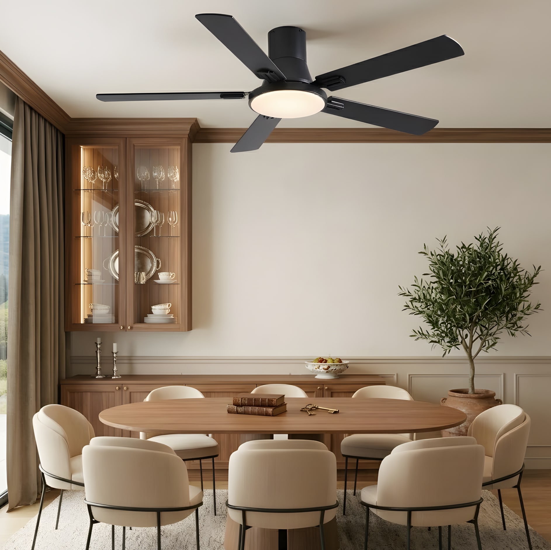 RCCFBHM 52-in Modern Flush Mount Ceiling Fan with LED Light and Remote ...
