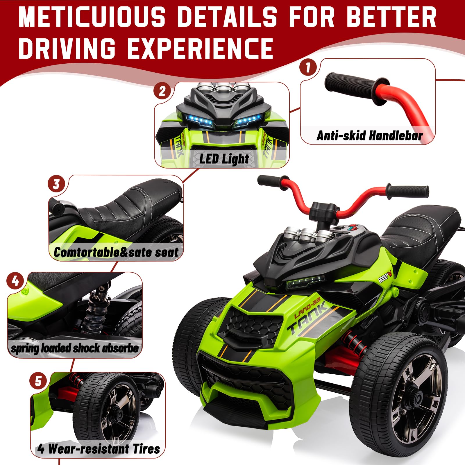 Garvee 12V Ride On ATV Electric Motorcycle Battery Powered 3 Wheeler w ...