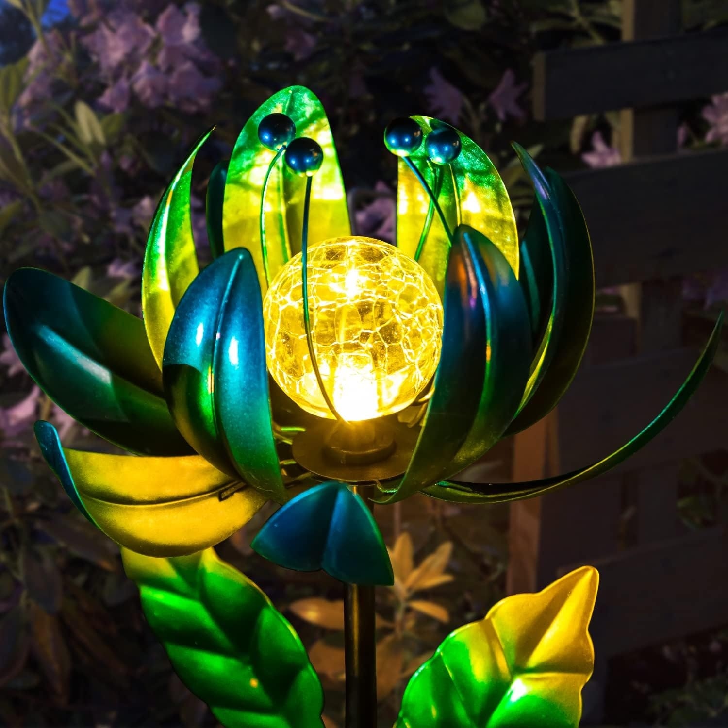 Lukvuzo Solar Garden Lights Metal Flower Decor Colorful Spinning ...