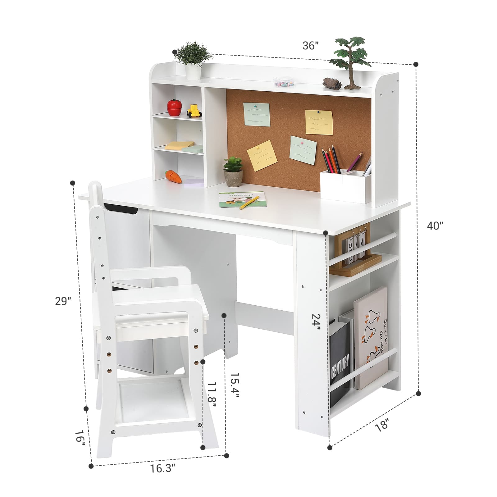 Garvee Kids Desk and Chair Set Wooden Study Table with Storage Shelves ...
