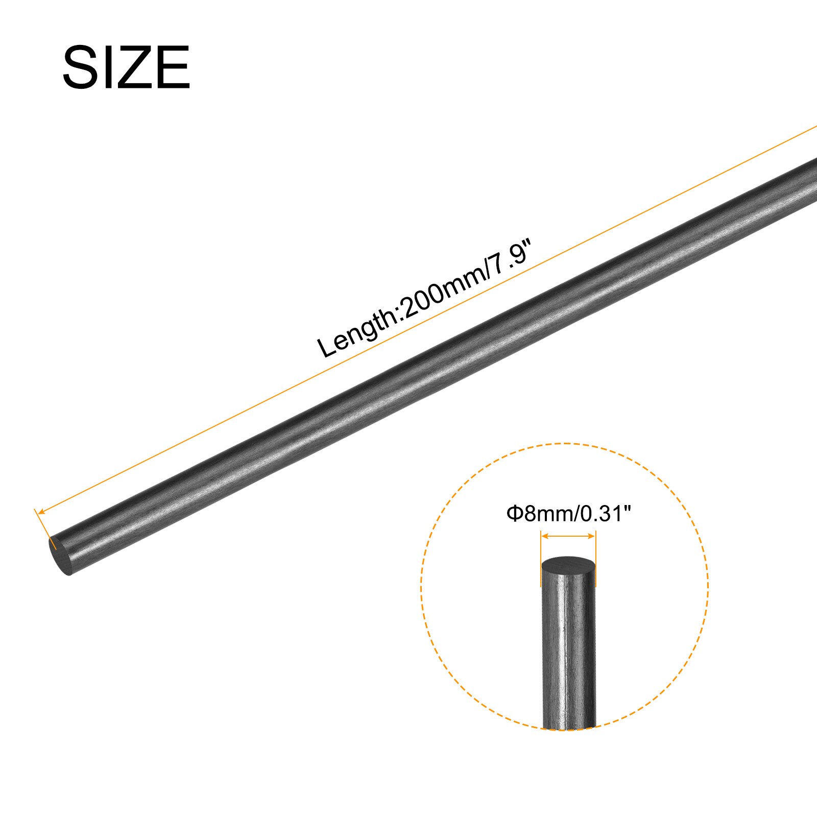 Unique Bargains Carbon Fiber Rod 8mm x 200mm Matte Pole Rod for RC ...