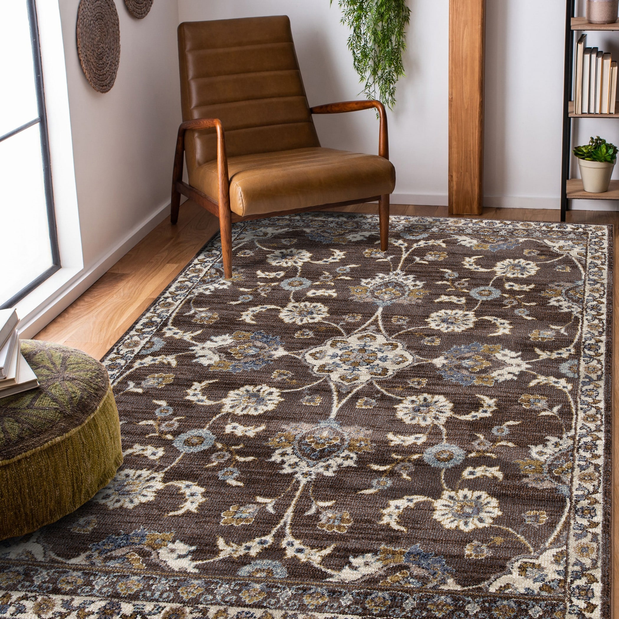 Amer Rugs 3 x 10 (ft) Polypropylene Brown Rectangular Indoor Floral ...