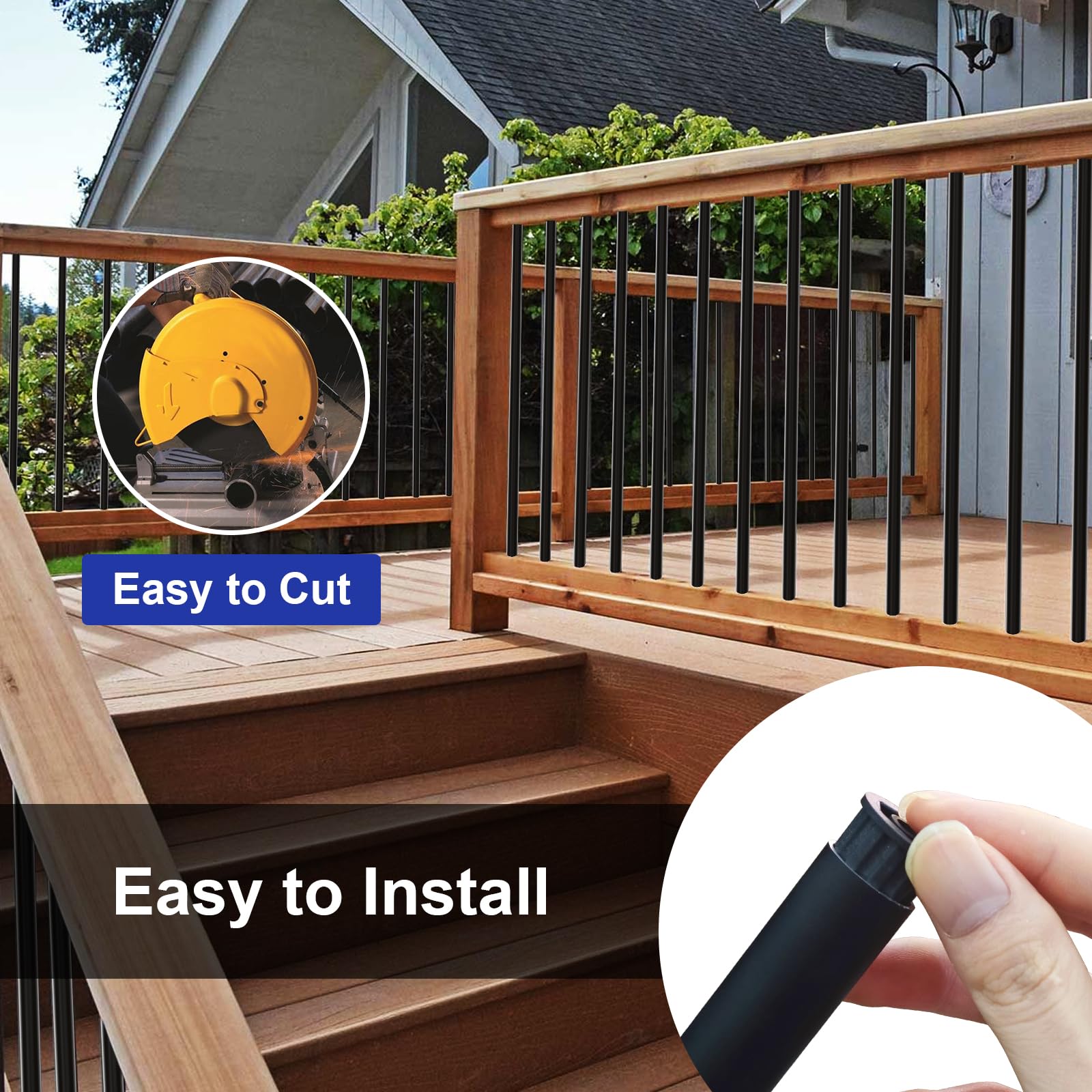Misopily 100 Pack 26 Inch Black Aluminum Deck Balusters Hollow Round ...