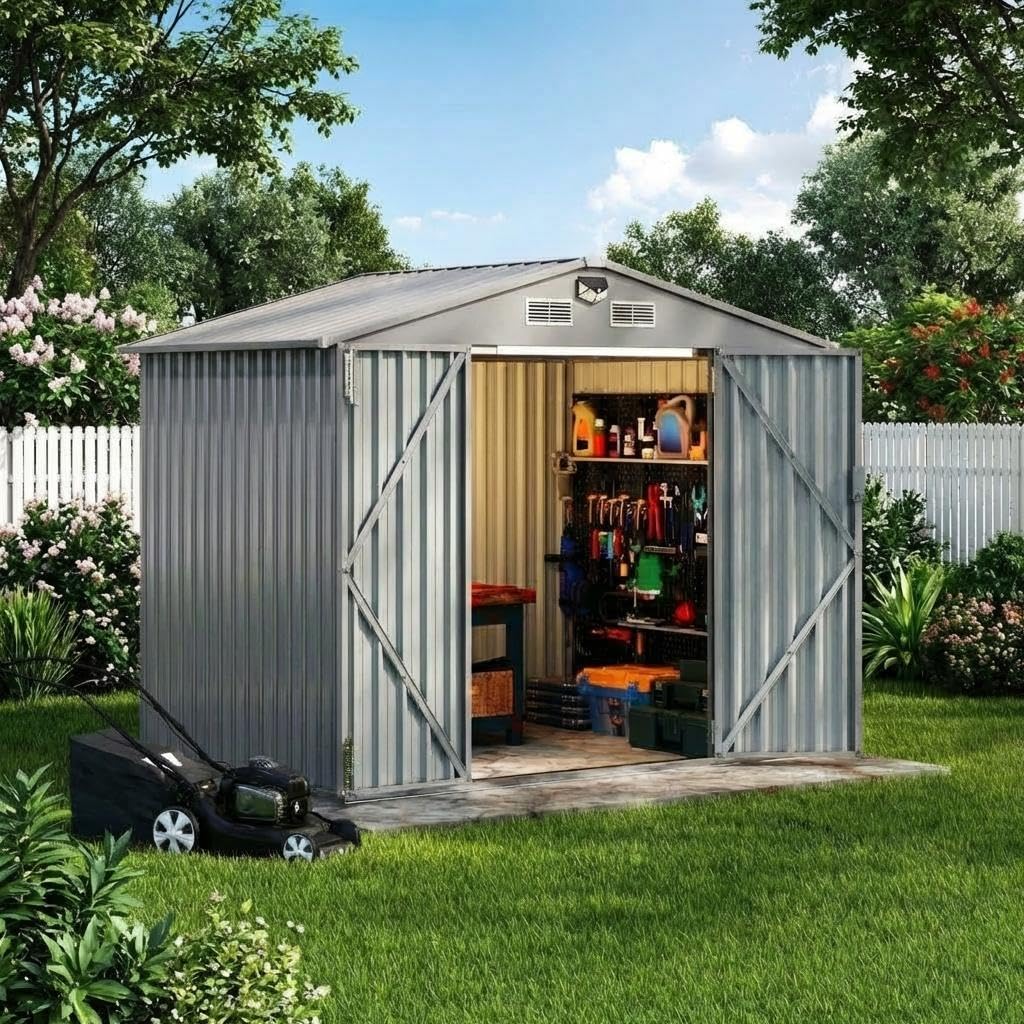 Garvee Heavy Duty 6 x 8 ft Metal Outdoor Storage Outdoor Storage ...