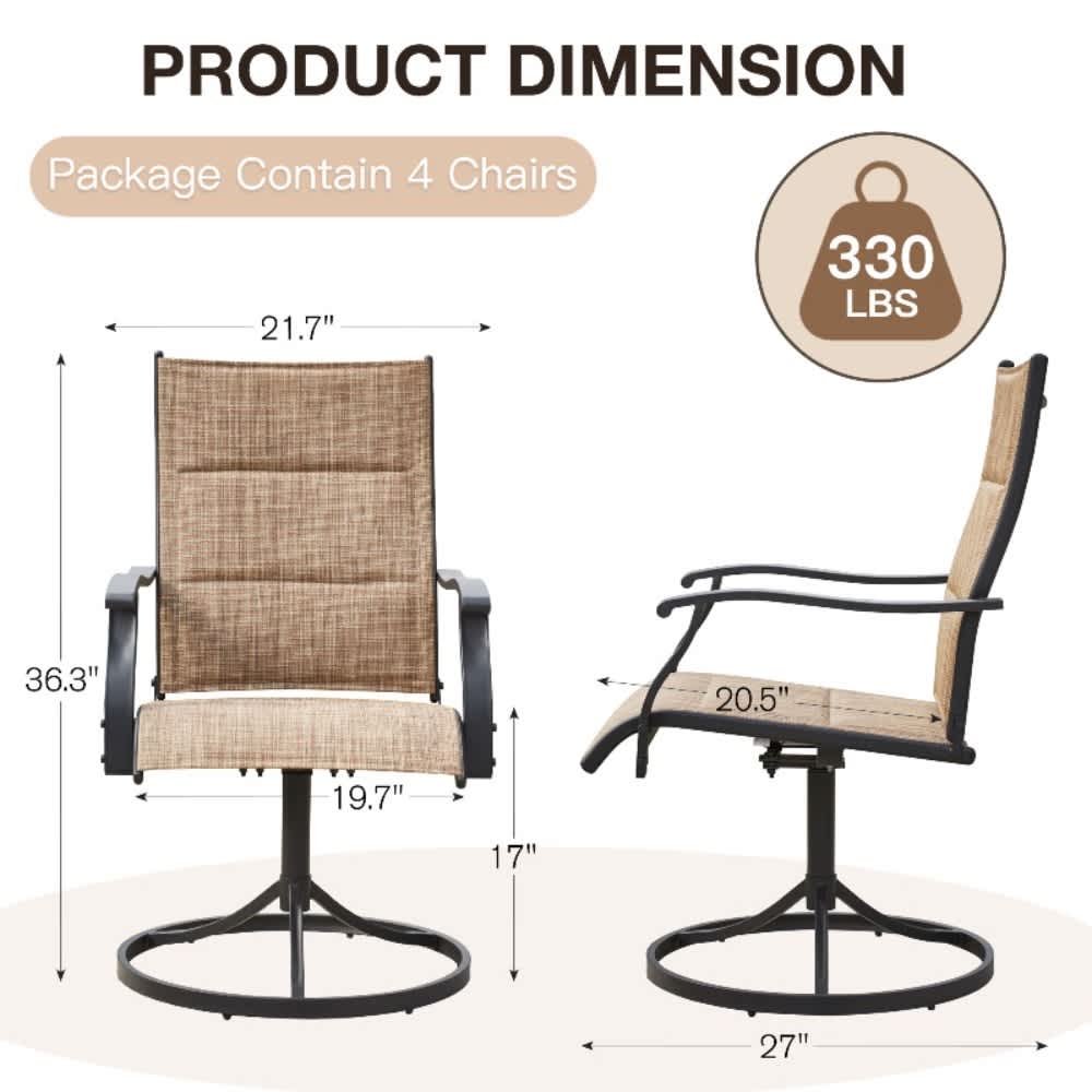 U-HOMY Brown Patio Swivel Rocker Chairs with High Back/Textilene/Metal ...