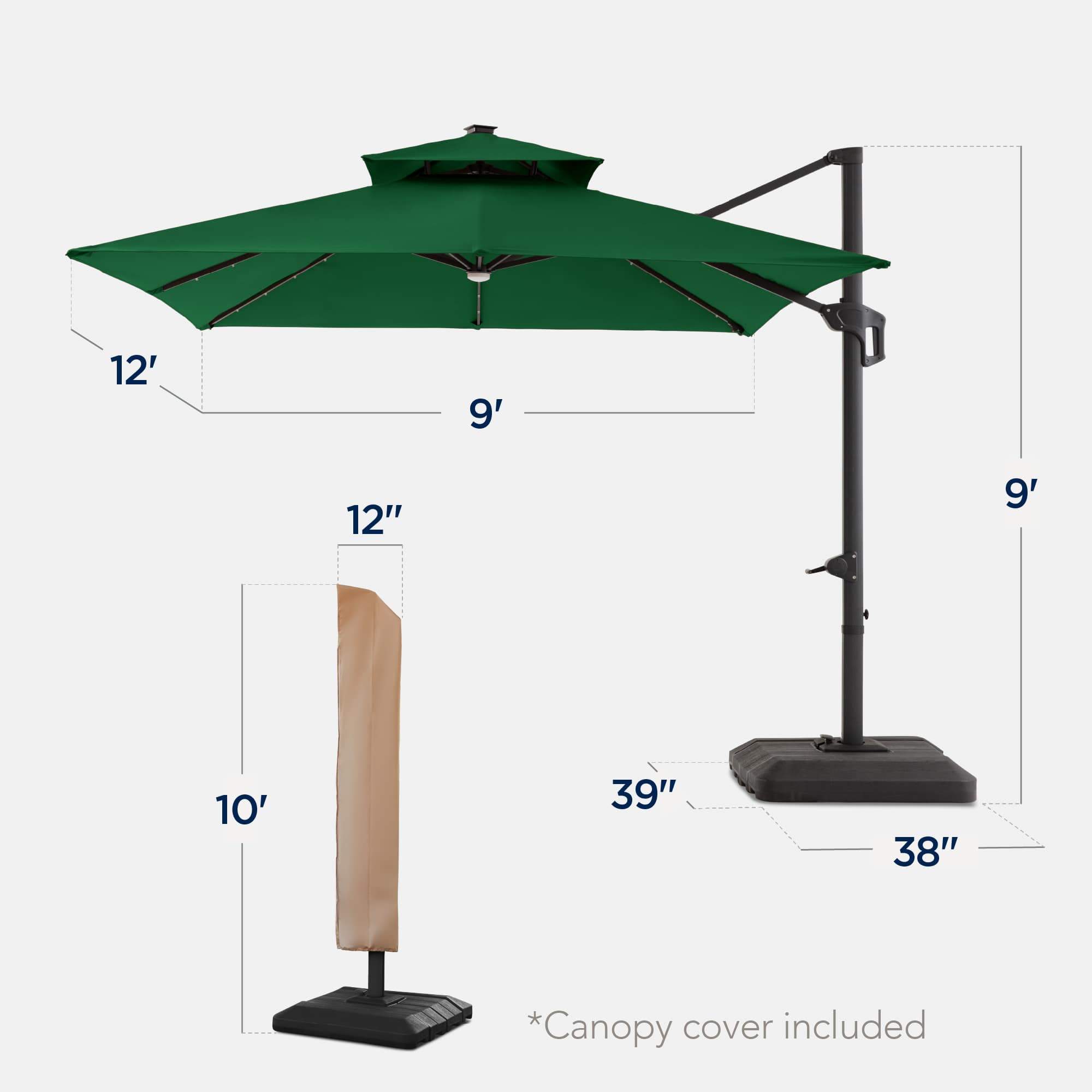 Best Choice Products 9x12ft 2-Tier Square Outdoor Solar LED Cantilever ...