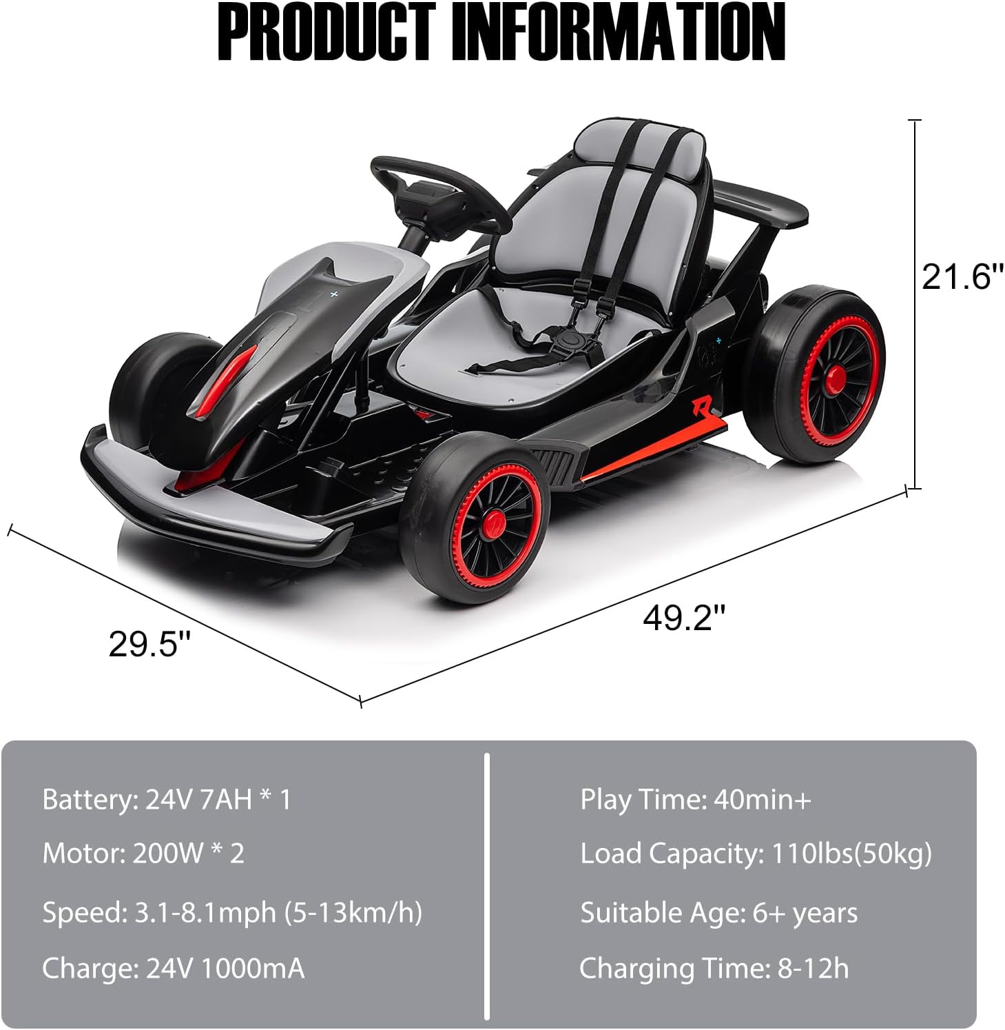 Garvee Go Kart for Kids 24V Drift Kart With 2X200W Strong Motor 7AH Big ...