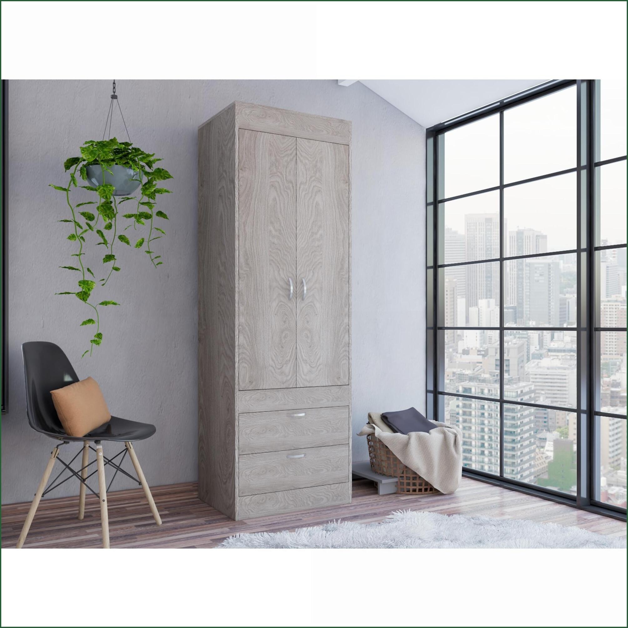 SunJet Armoire Double Door Cabinet Two Drawers Metal Handles Rod Light ...