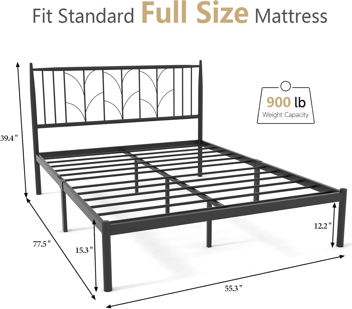 GarveeLife Full Size Platform Bed Frame with Wheat Head Headboard ...