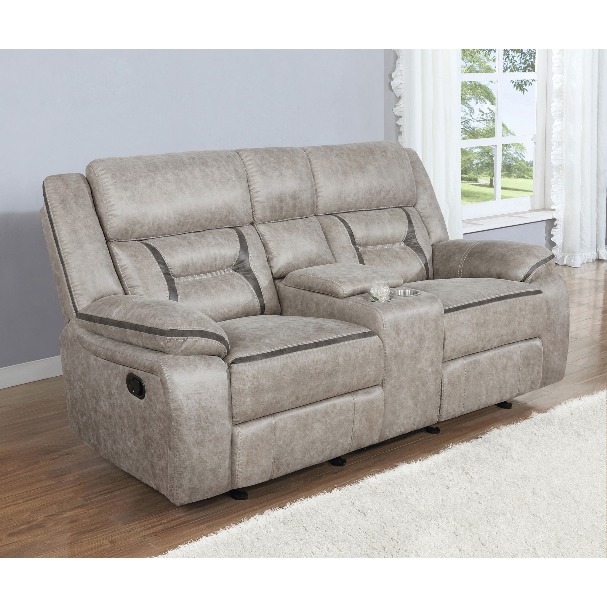 Flynama Brazelton Taupe Leatherette Upholstered Glider Loveseat With ...