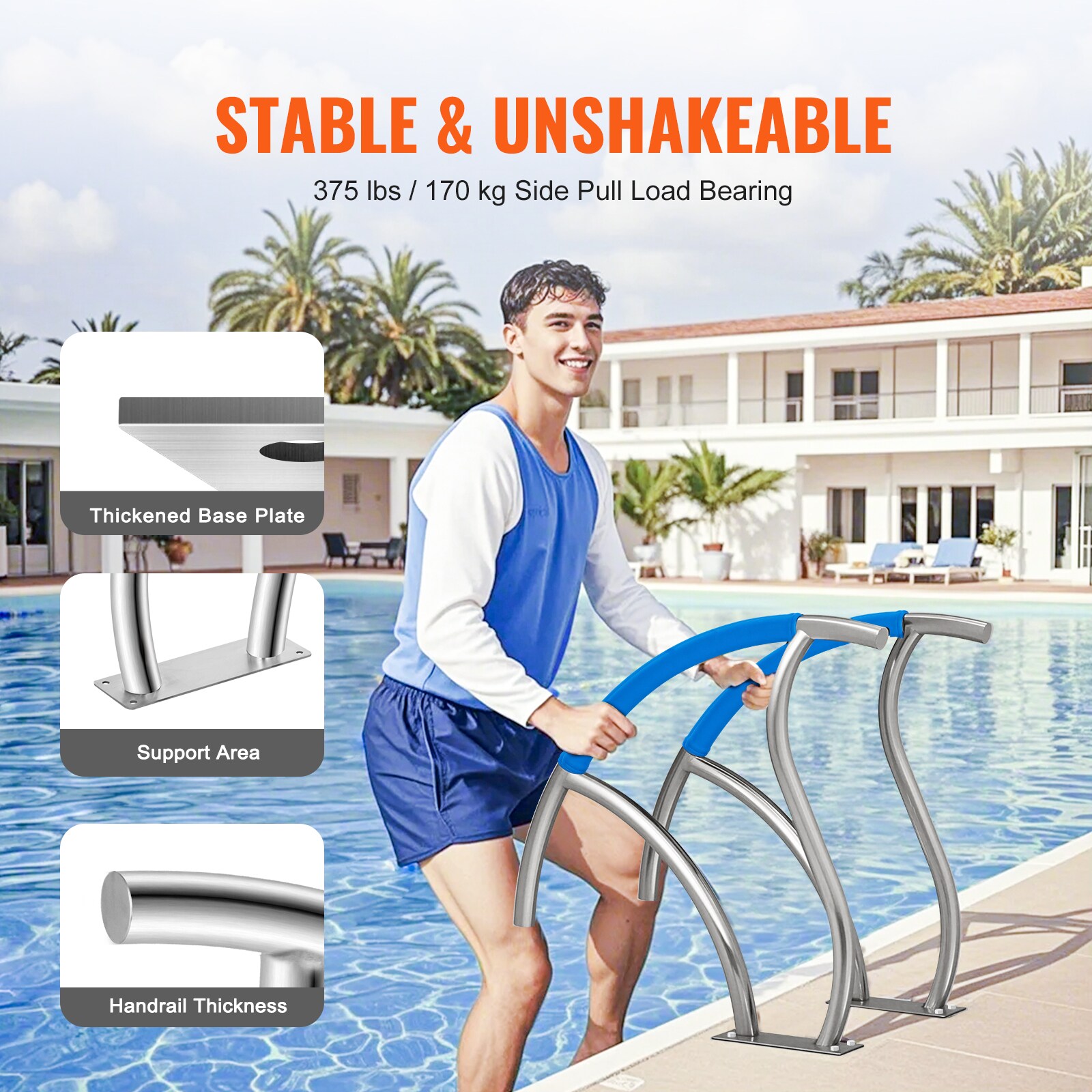 Mecale Stainless Steel Pool Handrail Heavy Duty Indoor Outdoor Swimming ...