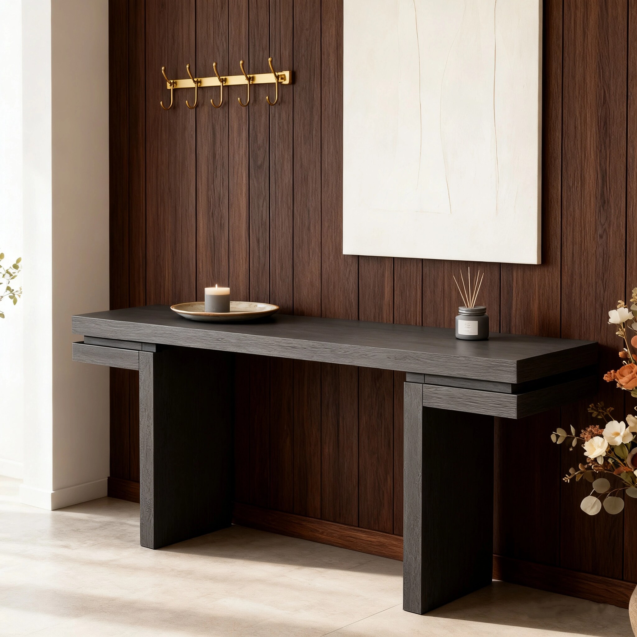 Homy Casa Modern Console Table Solid Wood Frame Black Finish for ...