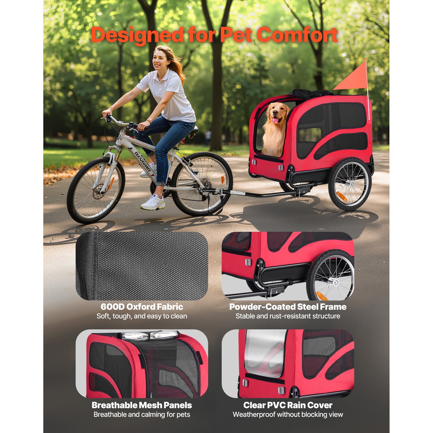 VEVOR Dog Bike Trailer Supports up to 100 lbs Pet Cart Bicycle Carrier ...
