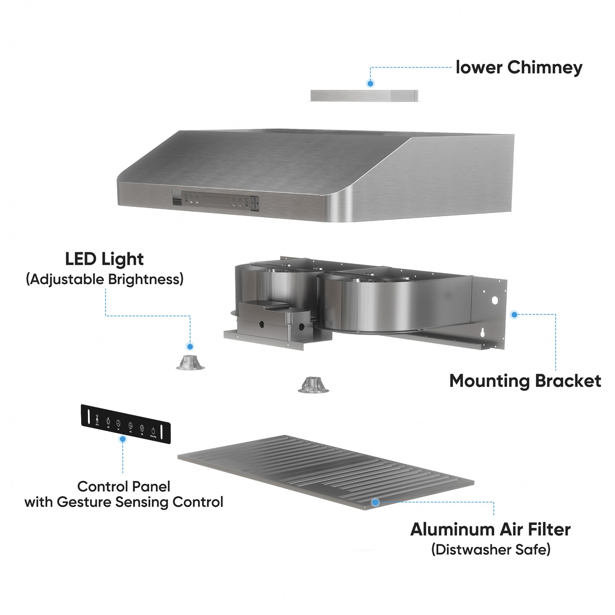 VIKIO 42 inch Ducted 580-CFM Stainless steel Under Cabinet Range Hood ...