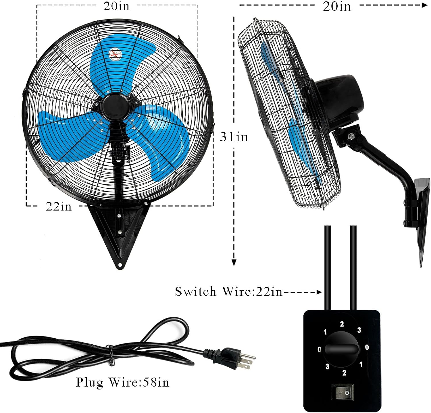TMWINGS 20 INCH Wall Mount Fan with 3 Speed High Velocity Fan for ...