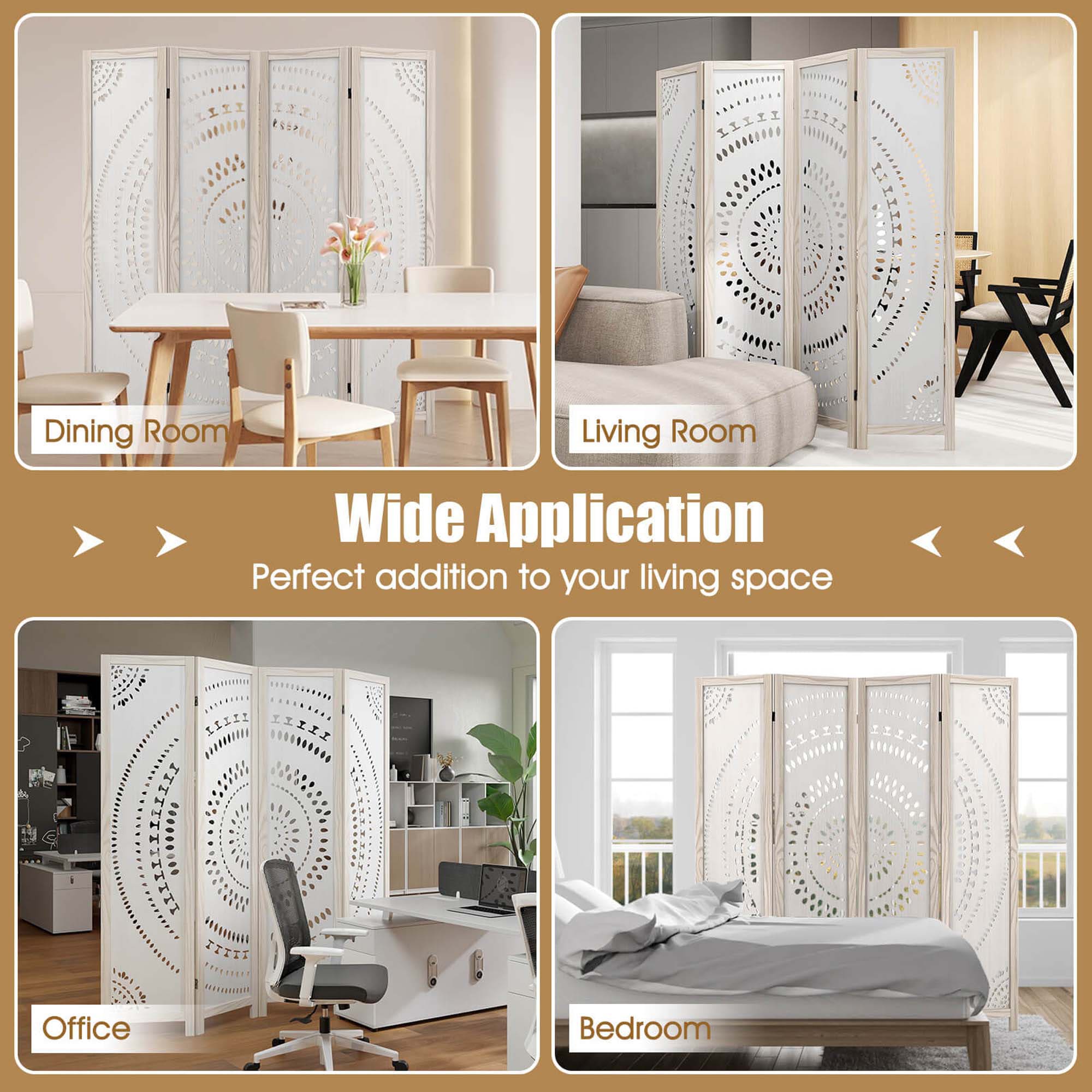Costway 4 -Panel White Wood Folding Contemporary/Modern Style Room ...