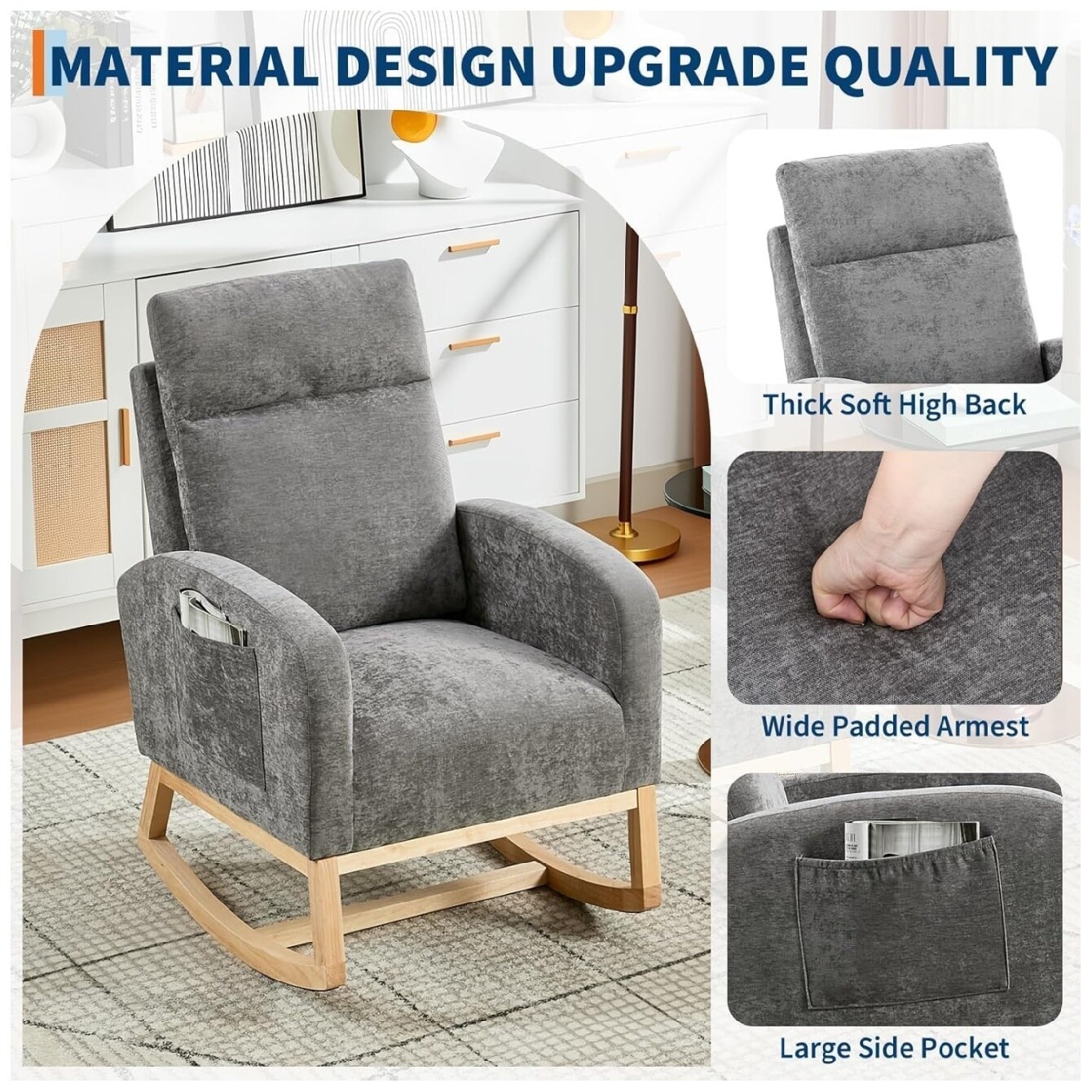 Garvee High Back Rocking Recliner Nursery Living Room Bedroom Chair ...