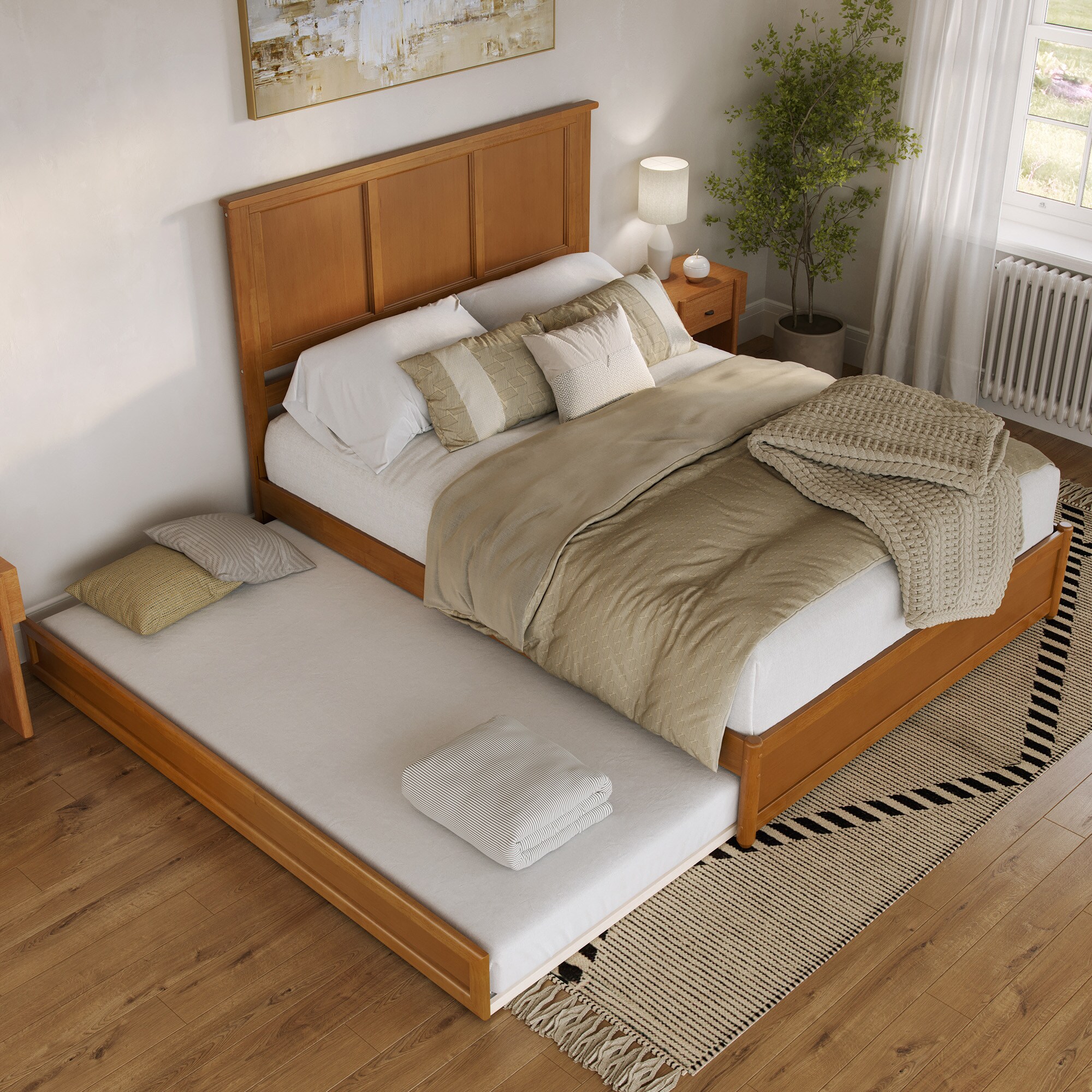 AFI Queen Light Toffee Wood Trundle Bed with Headboard in the Beds ...