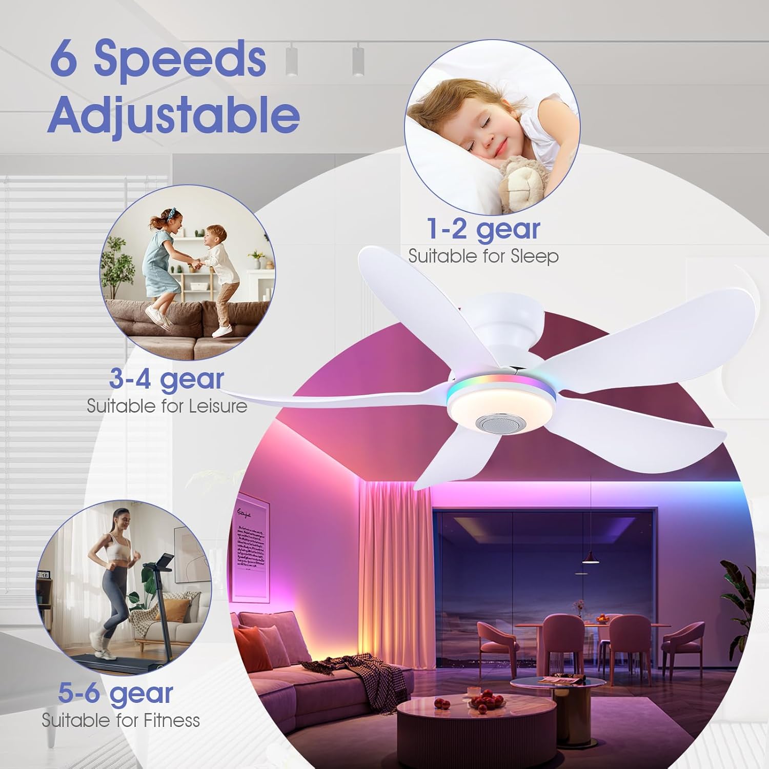 Gleam Flare 46 inches Low Profile Ceiling Fan with Light and Remote for ...